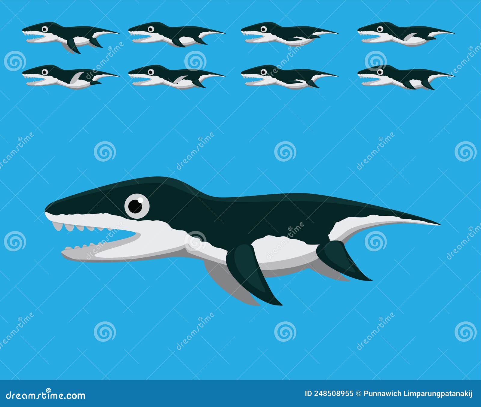 Animal Animation Sequence Dinosaur Kronosaurus Swimming Cartoon Vector ...