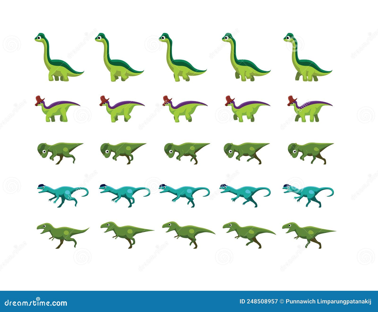 Animal Dinosaur Animation Moves Frame Sequence Cute Cartoon Vector ...