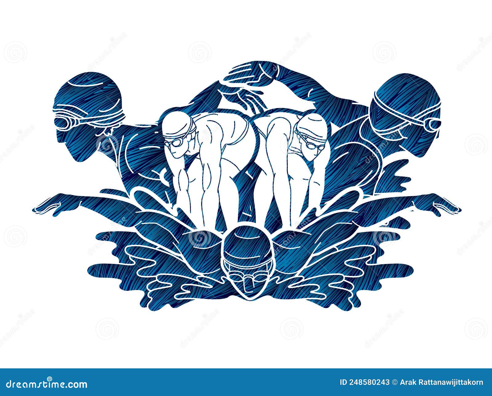 Group of People Swimming Together Swimmer Sport Action Cartoon Graphic ...