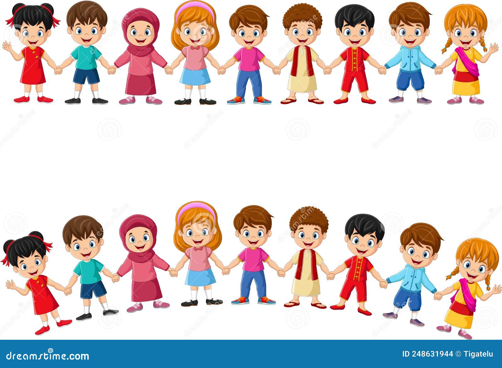 Cartoon Group of Multiethnic Children Holding Hands Stock Vector ...