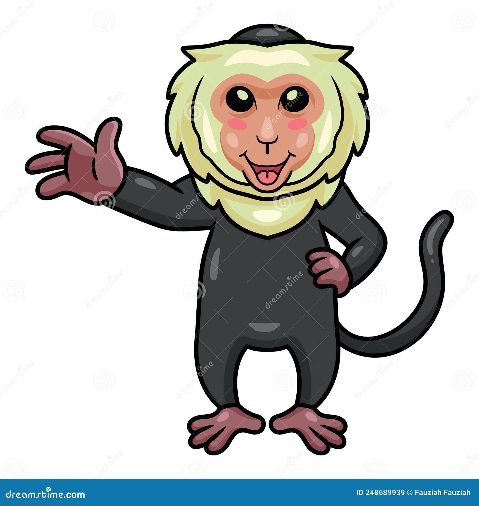 Cute Little Capuchin Monkey Cartoon Waving Hand Stock Vector ...