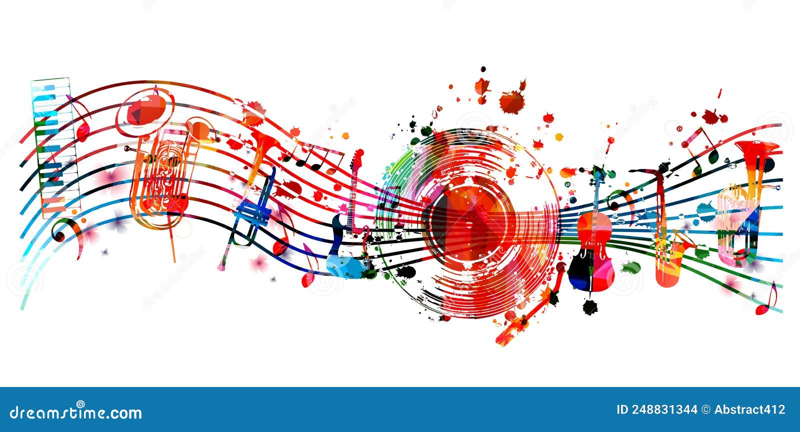 Colorful Musical Promotional Poster with Musical Instruments and Notes ...