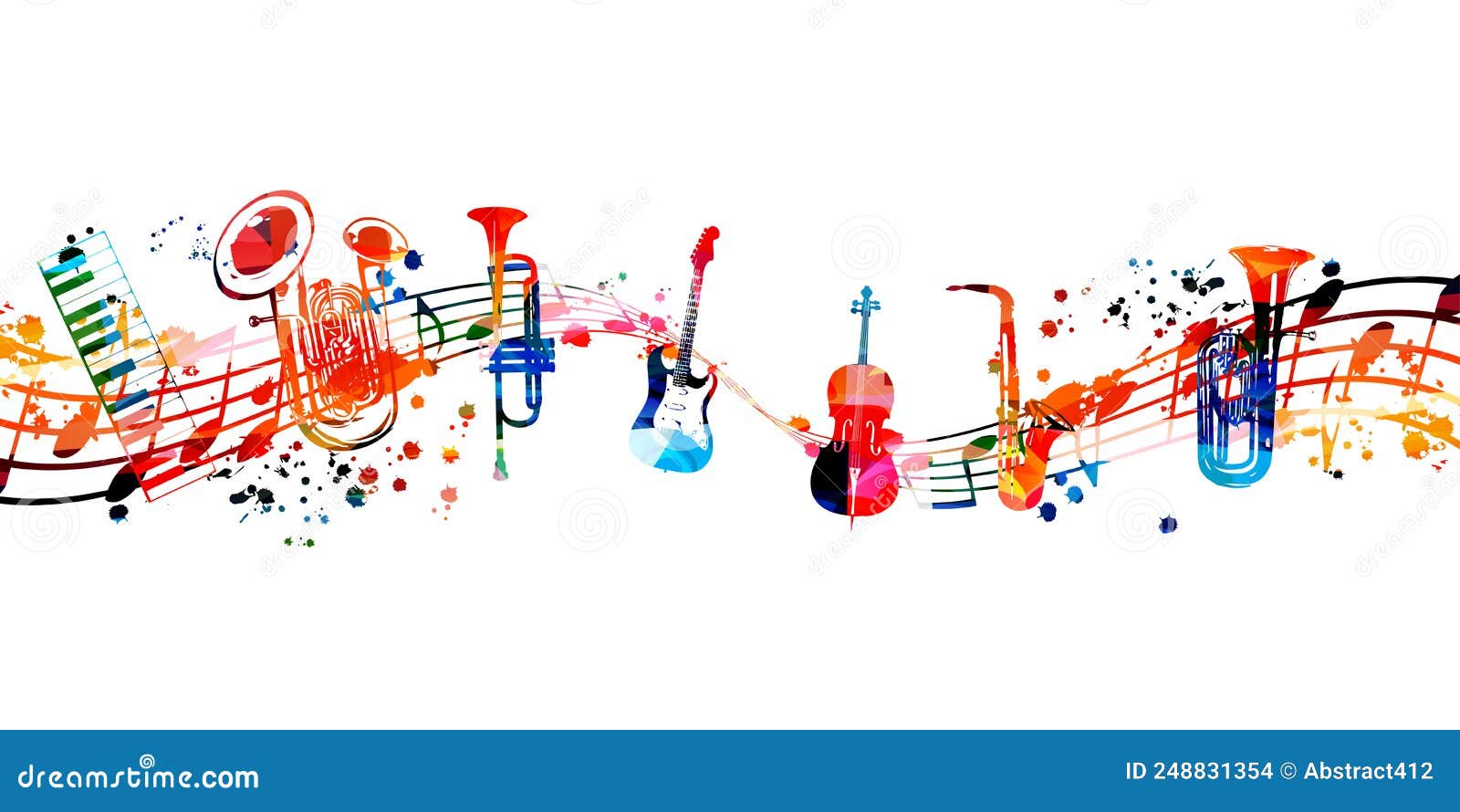 Colorful Musical Instruments Bundle with Musical Notes Isolated Vector ...