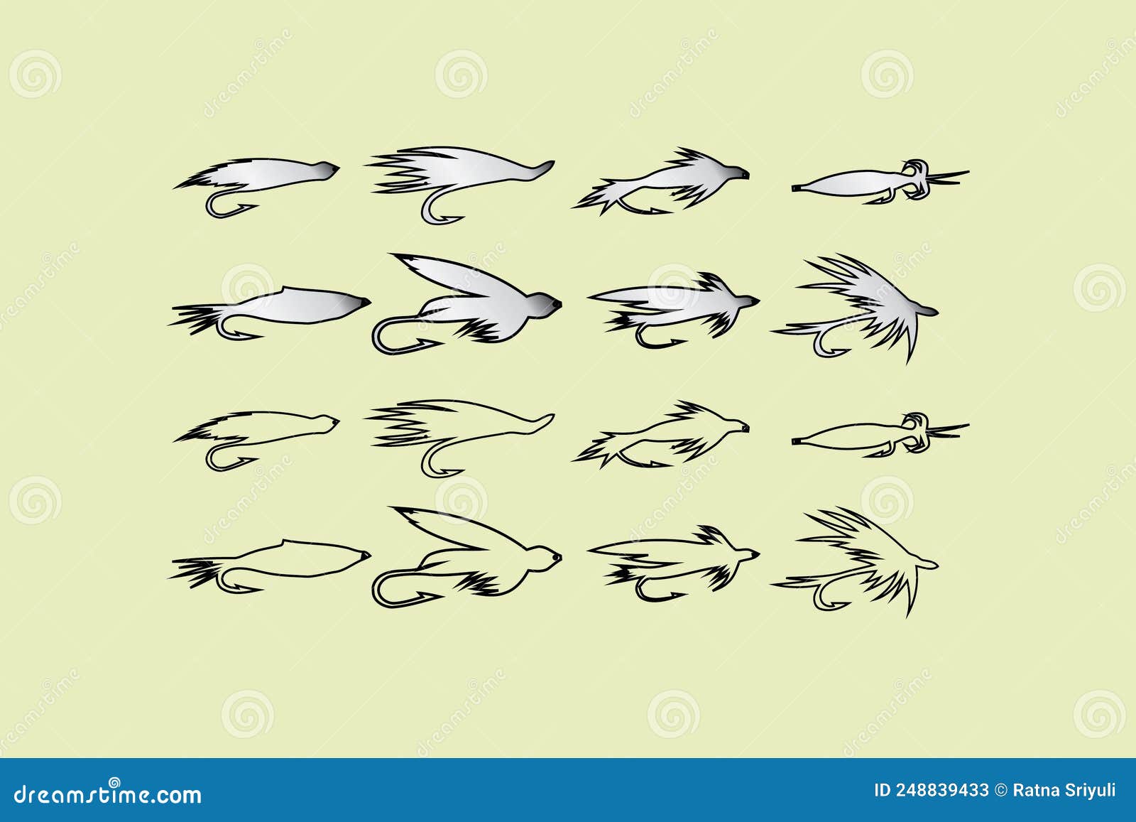 Fly Fishing Lure Design Vector Set Stock Vector - Illustration of bite ...