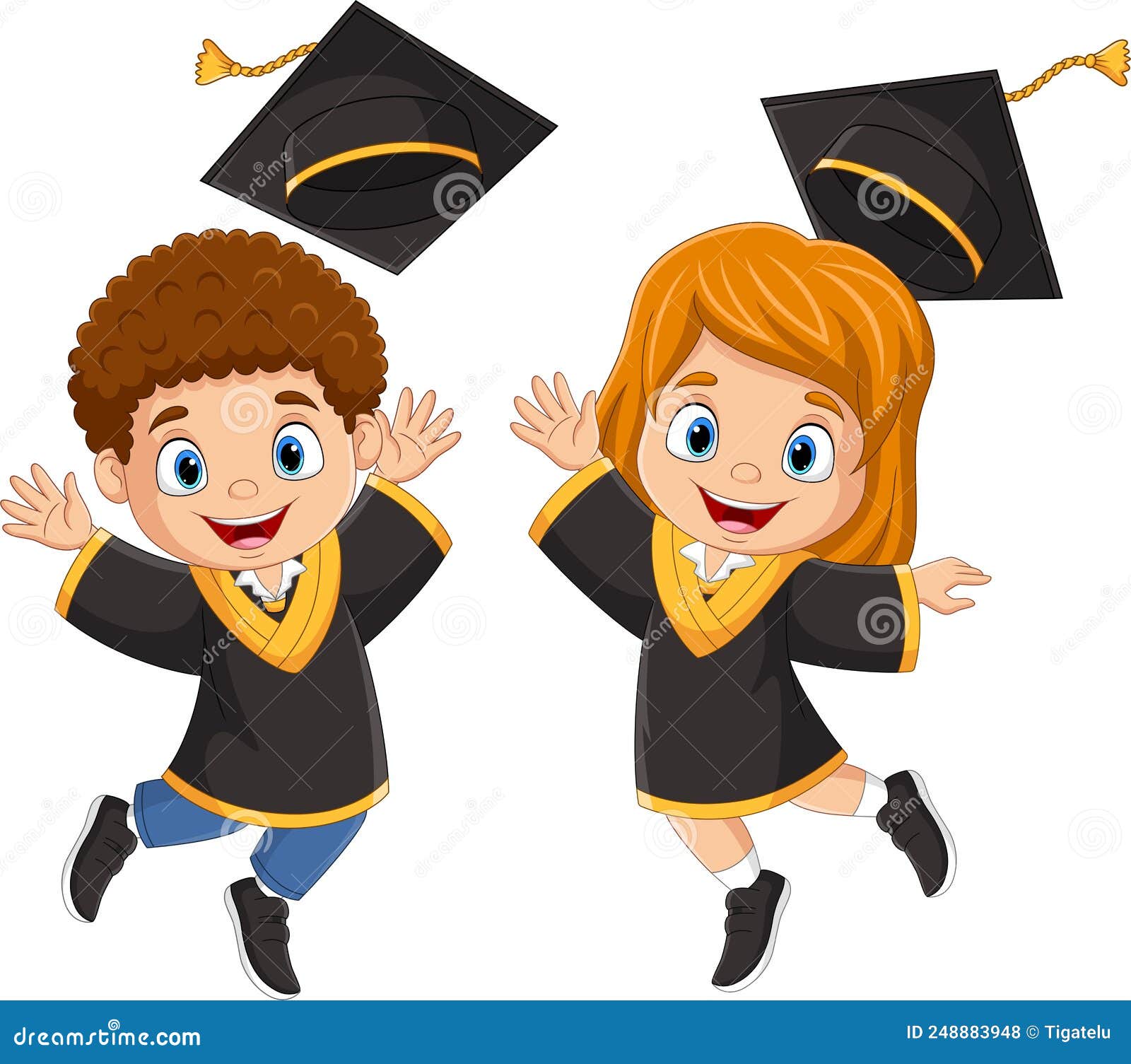 Cartoon Happy Graduation Children Jumping Stock Vector - Illustration ...