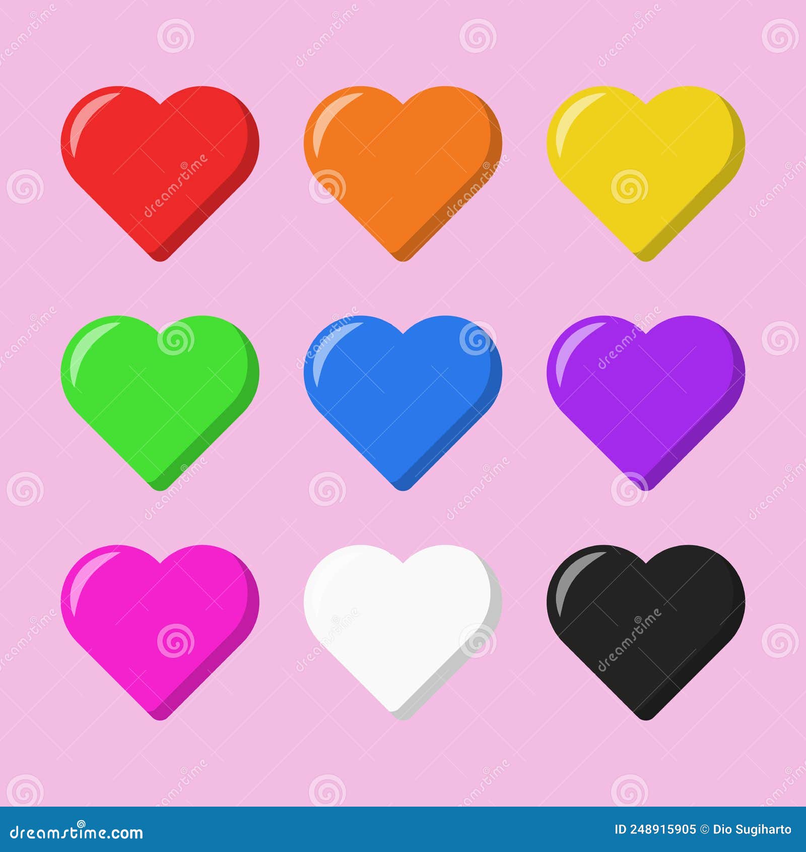 Set of Love or Heart in Various Colors. Vector Icon Illustration Stock ...