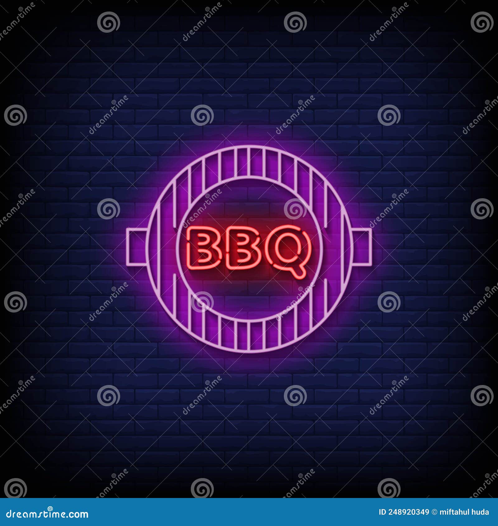 Barbeque Neon Sign on Brick Wall Background Vector Stock Vector ...