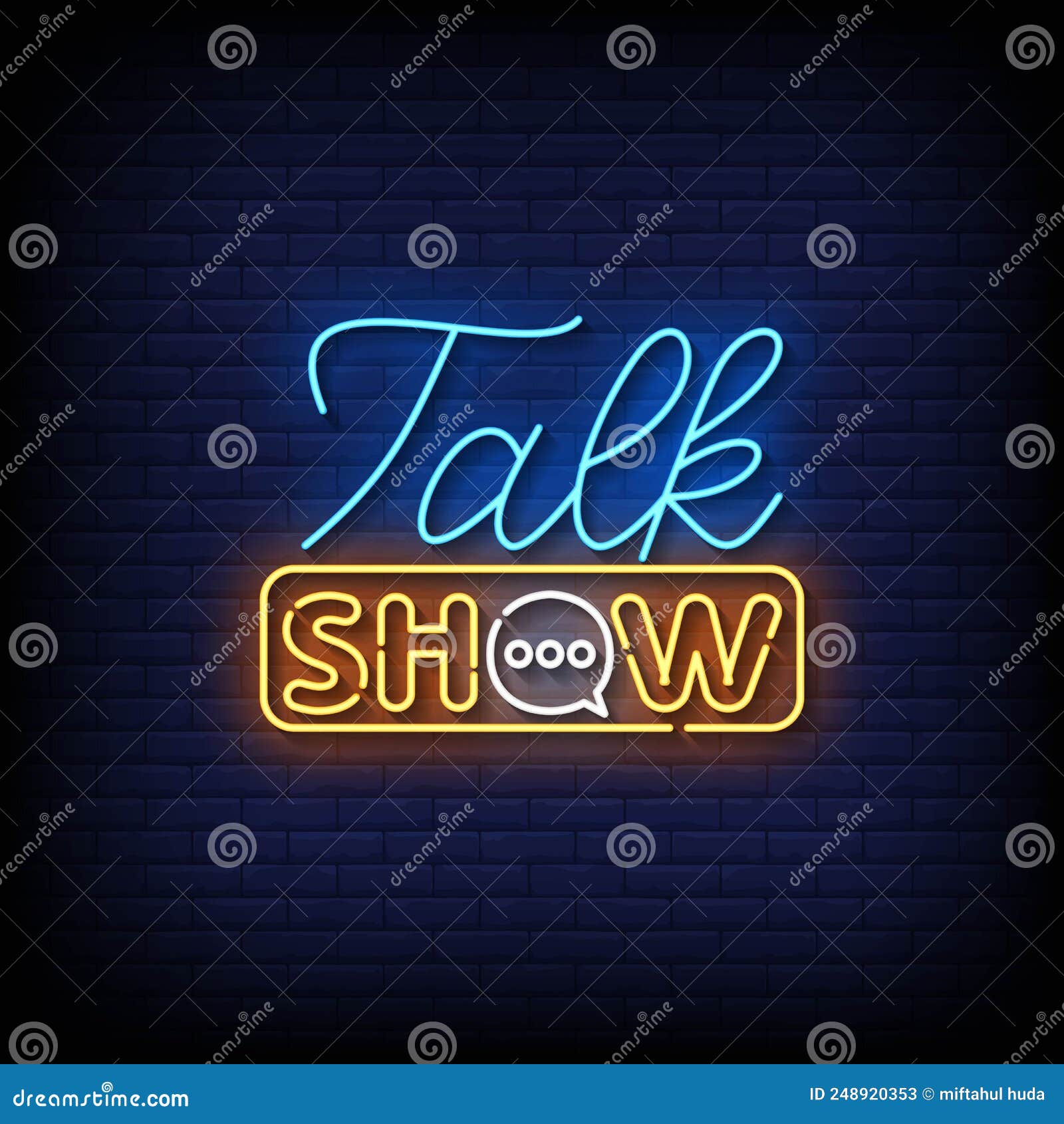 Talk Show Neon Sign on Brick Wall Background Vector Stock Vector ...