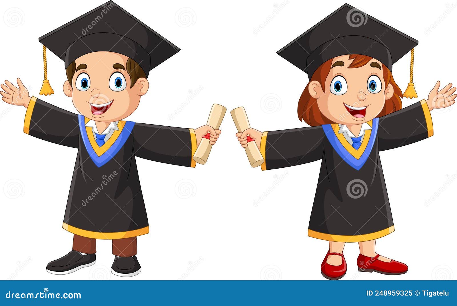 Cartoon Happy Children in Graduation Costumes Stock Vector ...