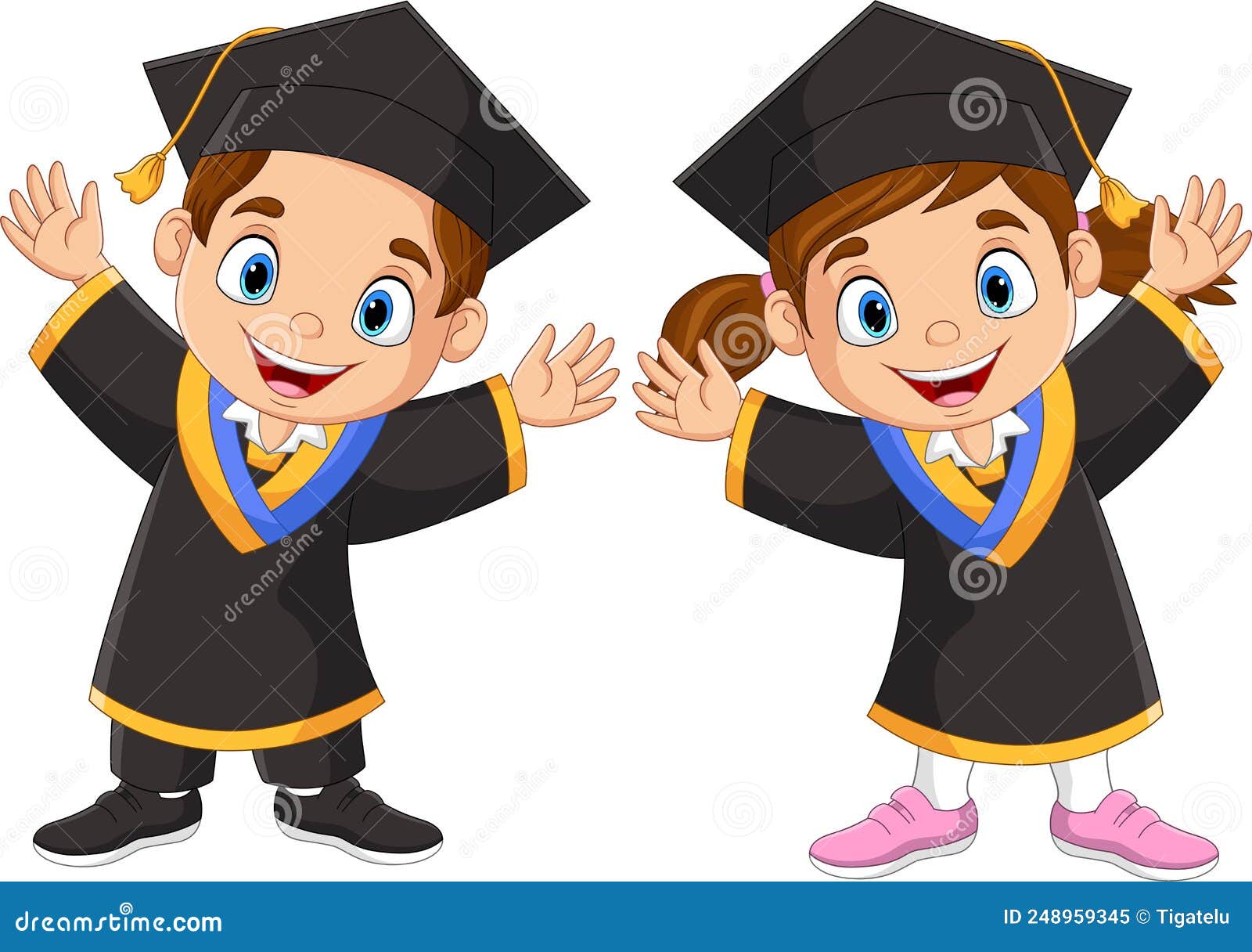Cartoon Happy Children in Graduation Costumes Stock Vector ...