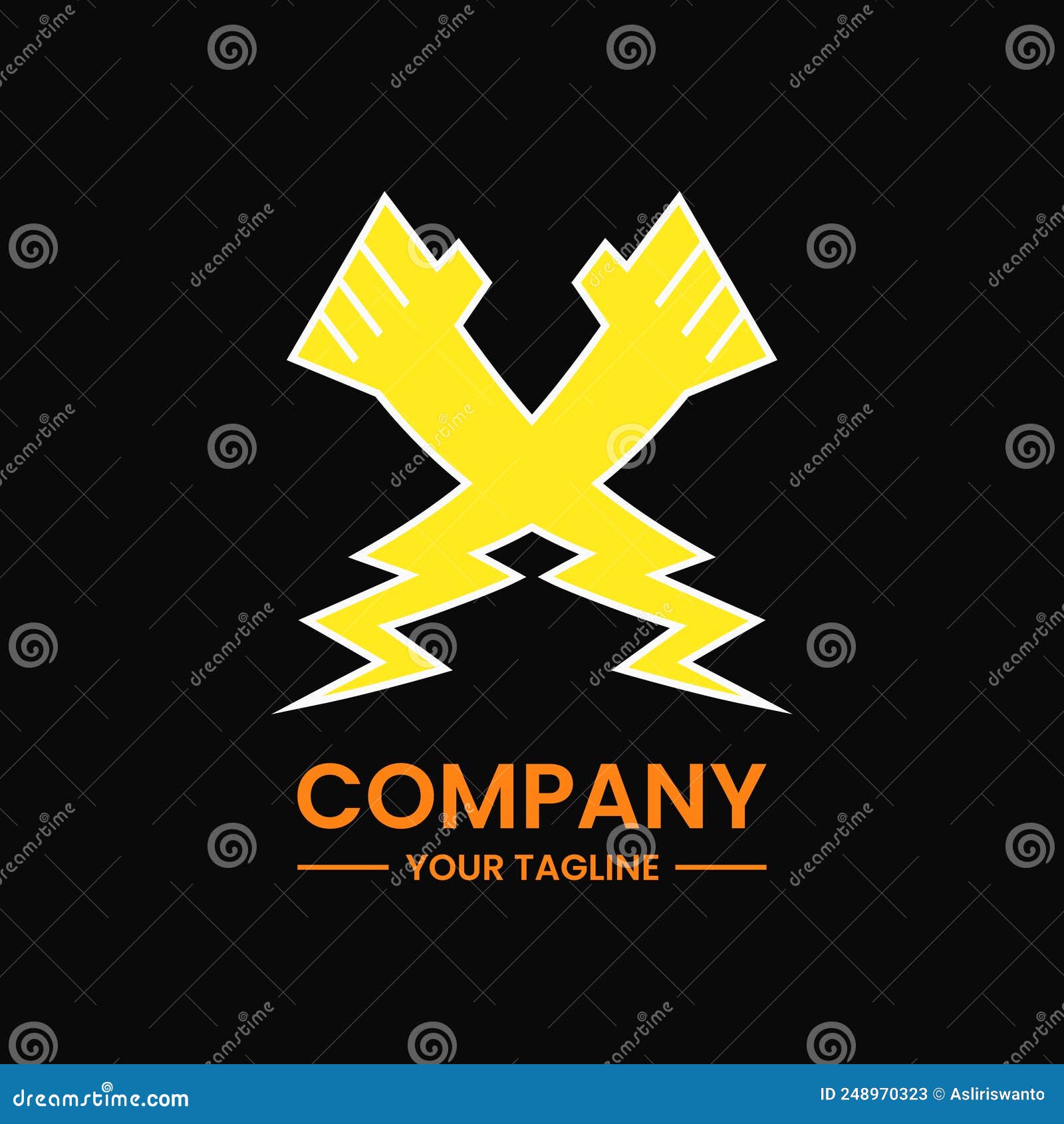 Letter X or Cross Hand Lightning Logo Concept. Yellow, Orange, Black ...