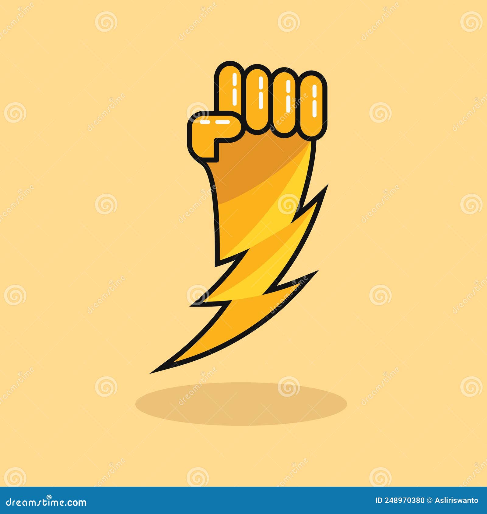 Lightning Punch Logo Concept. Hand, Outline, Color, Cartoon ...