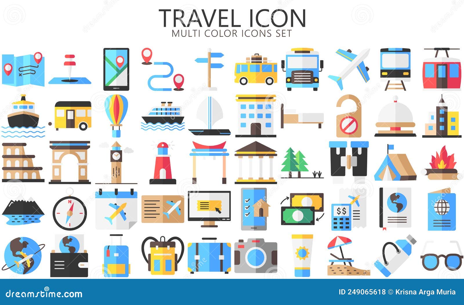 Tour and Travel Multi Color Icons Set Stock Vector - Illustration of ...