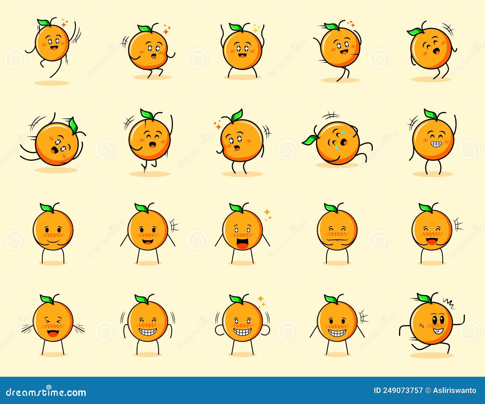 Collection of Cute Orange Cartoon Character with Happy and Smile ...