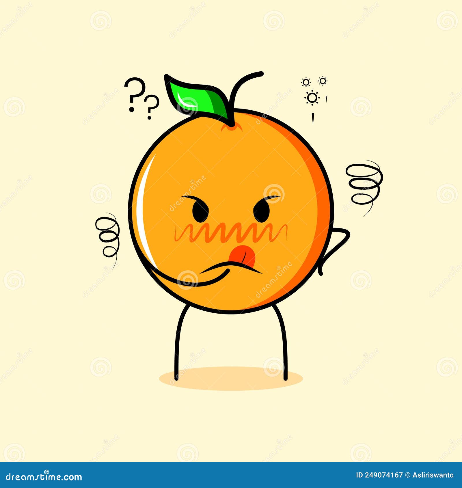 Cute Orange Character with Thinking Expression and Hand Placed on Chin ...