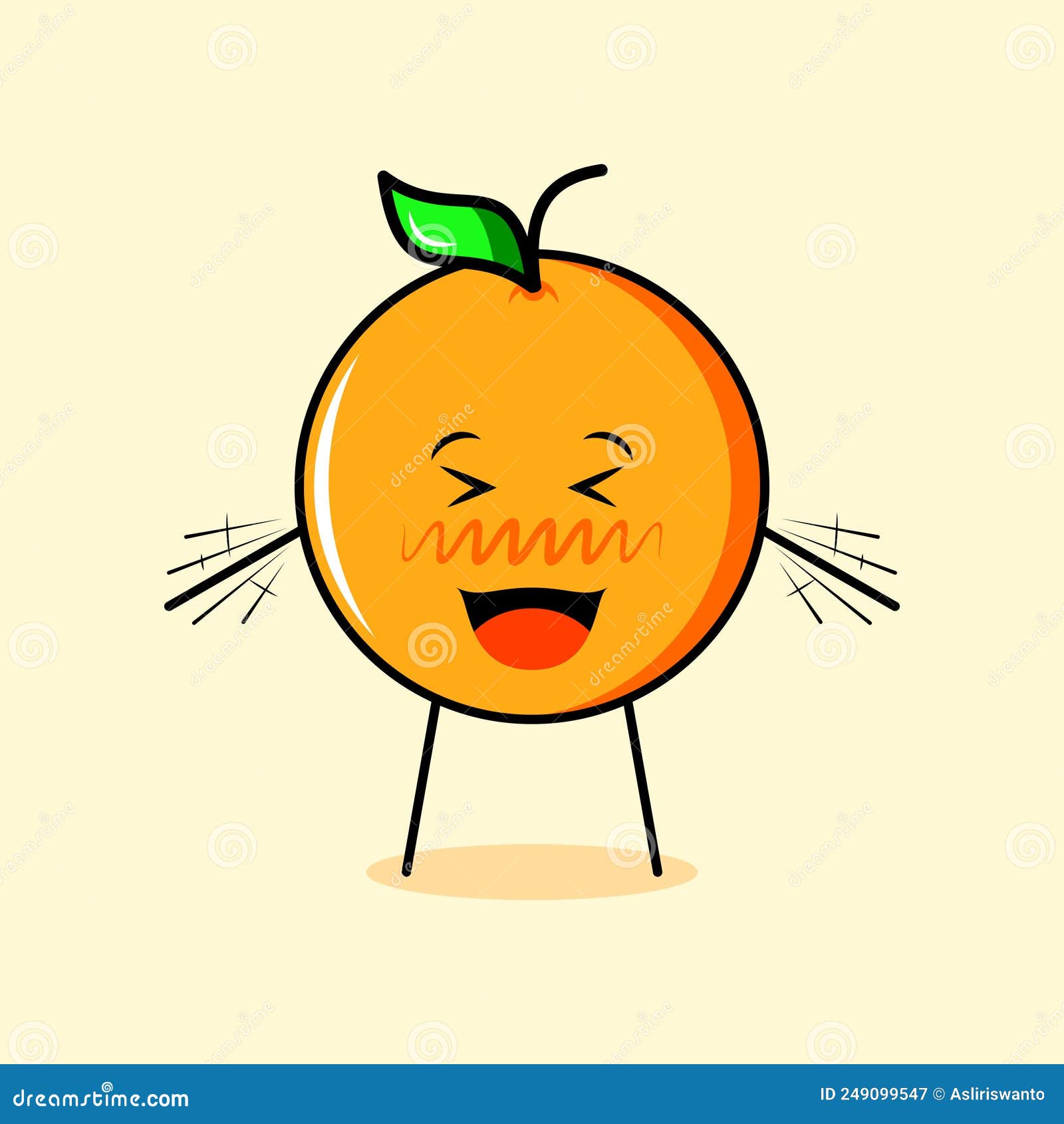 Cute Orange Character with Happy Expression, Close Eyes, Mouth Open and ...