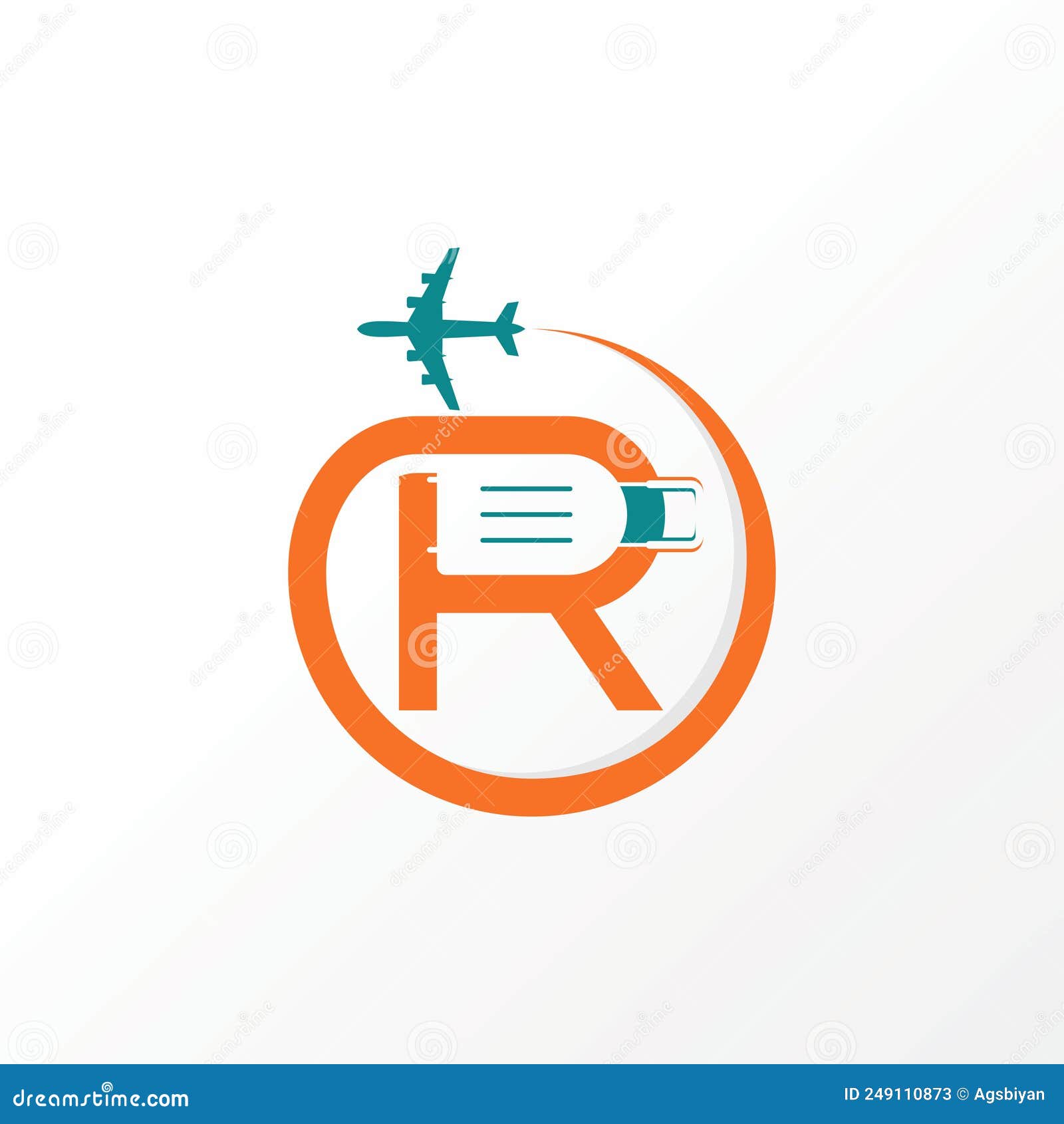 Simple Letter R Sans Serif Font with Circle Line, Airplane Fly, and ...
