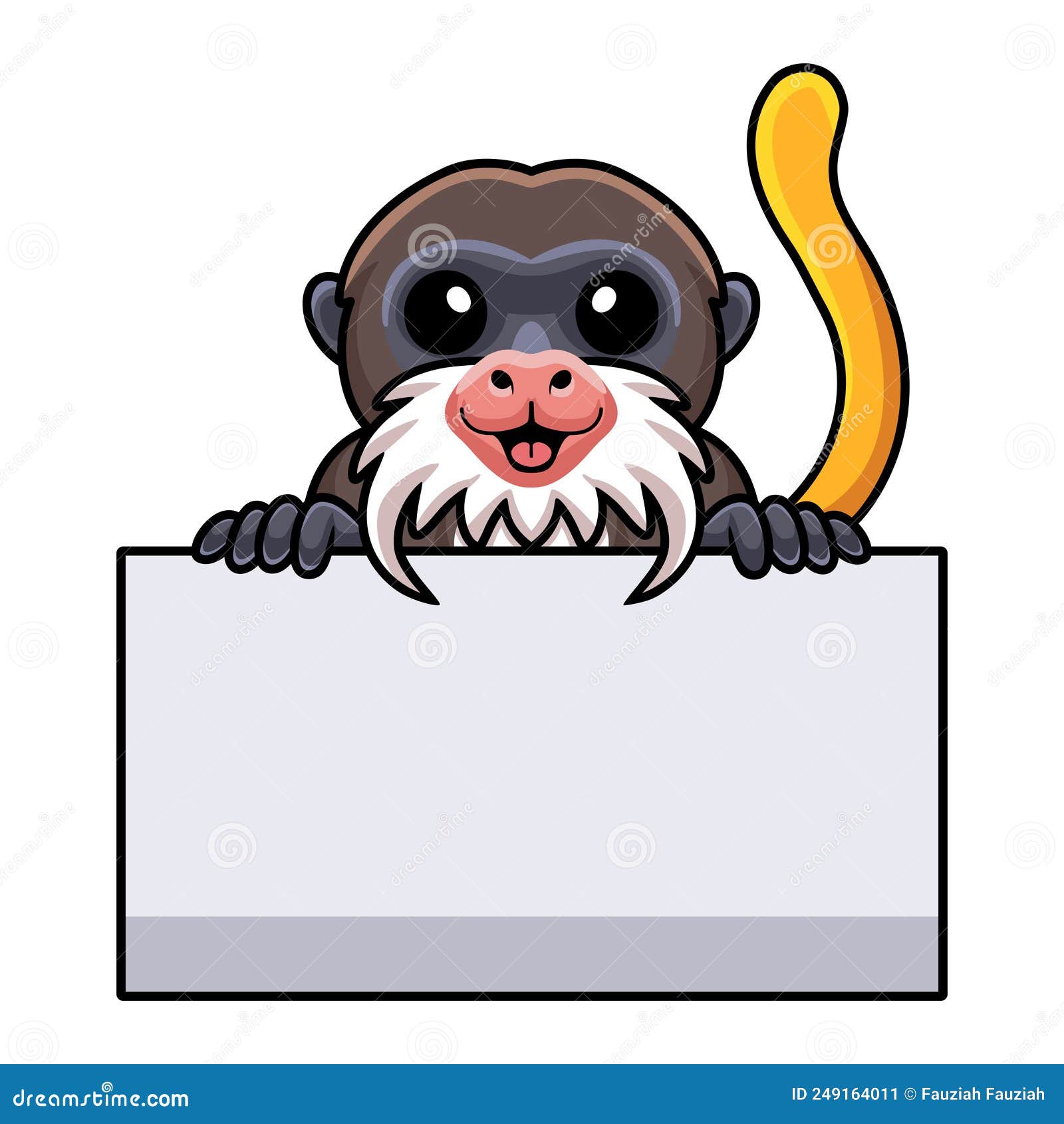 Cute Little Tamarin Monkey Cartoon with Blank Sign Stock Vector ...