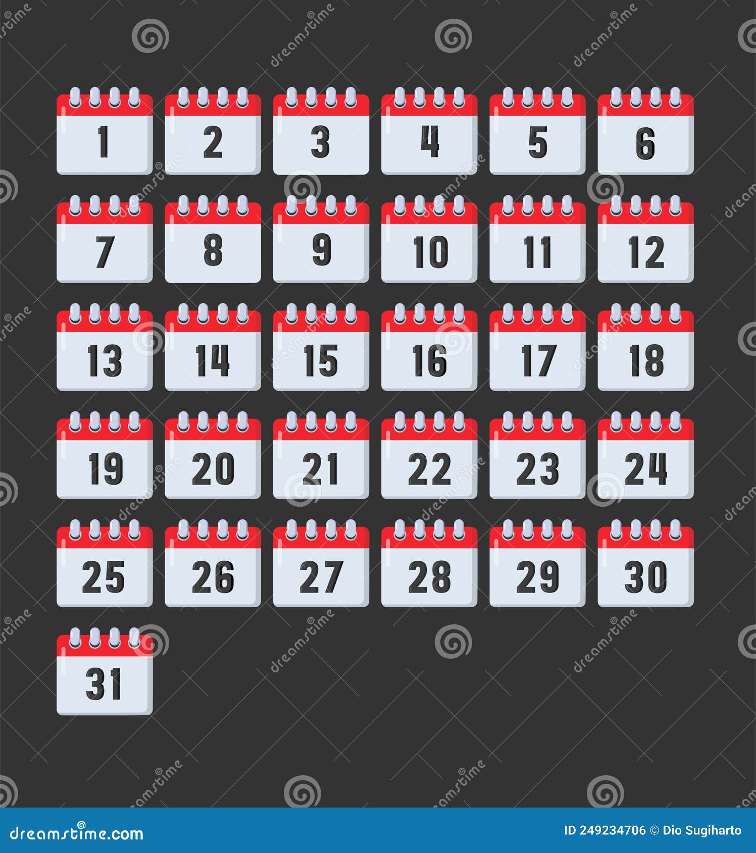 Vector Illustration of Calendar. 1 To 31 Calendar Icons Stock Vector ...