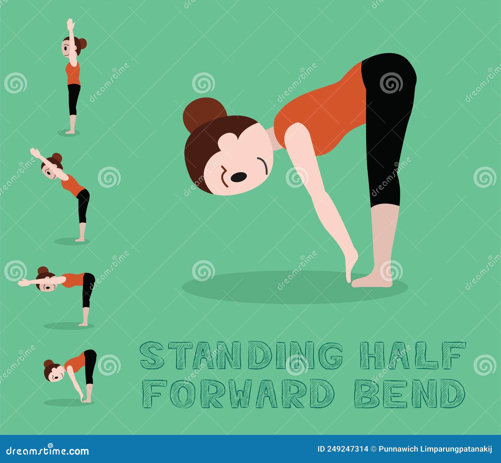Yoga Tutorial Standing Half Forward Bend Cartoon Vector Illustration ...