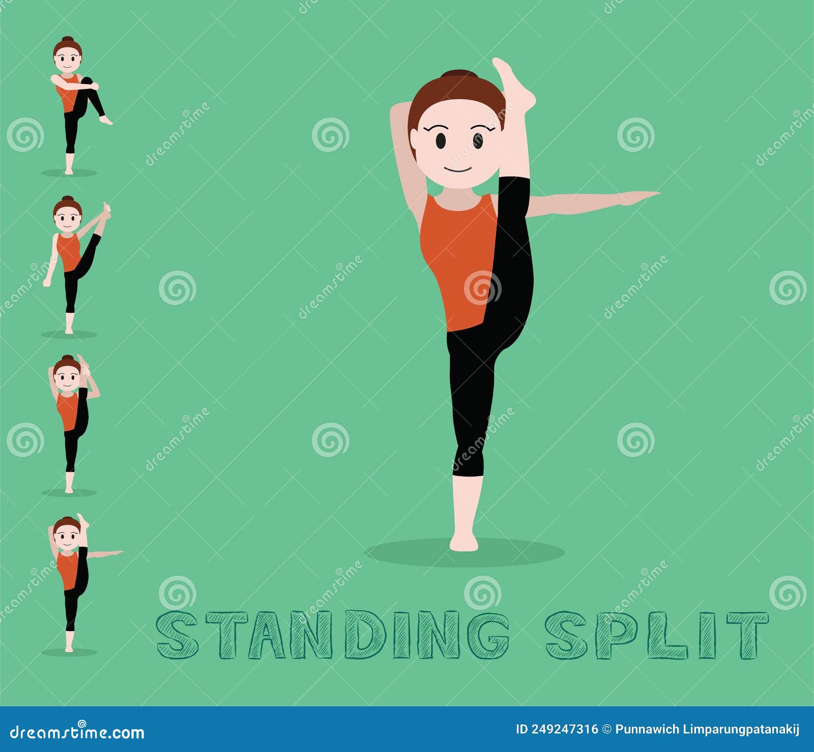 Yoga Tutorial Standing Split Cartoon Vector Illustration Stock Vector ...