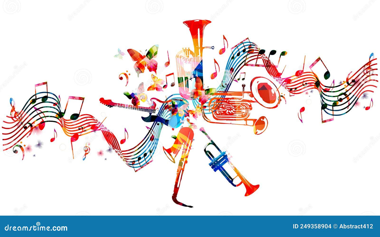 Colorful Musical Instruments Bundle with Musical Notes Isolated Vector ...