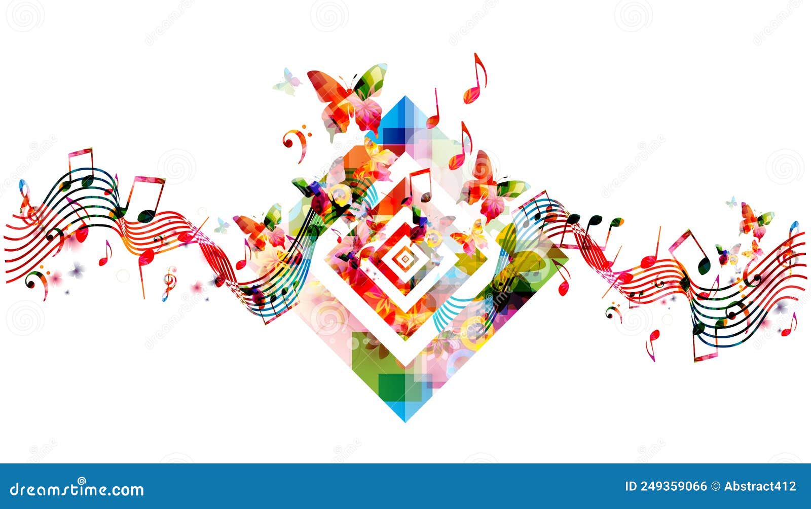 Colorful Musical Promotional Poster with Musical Notes Staff Isolated ...