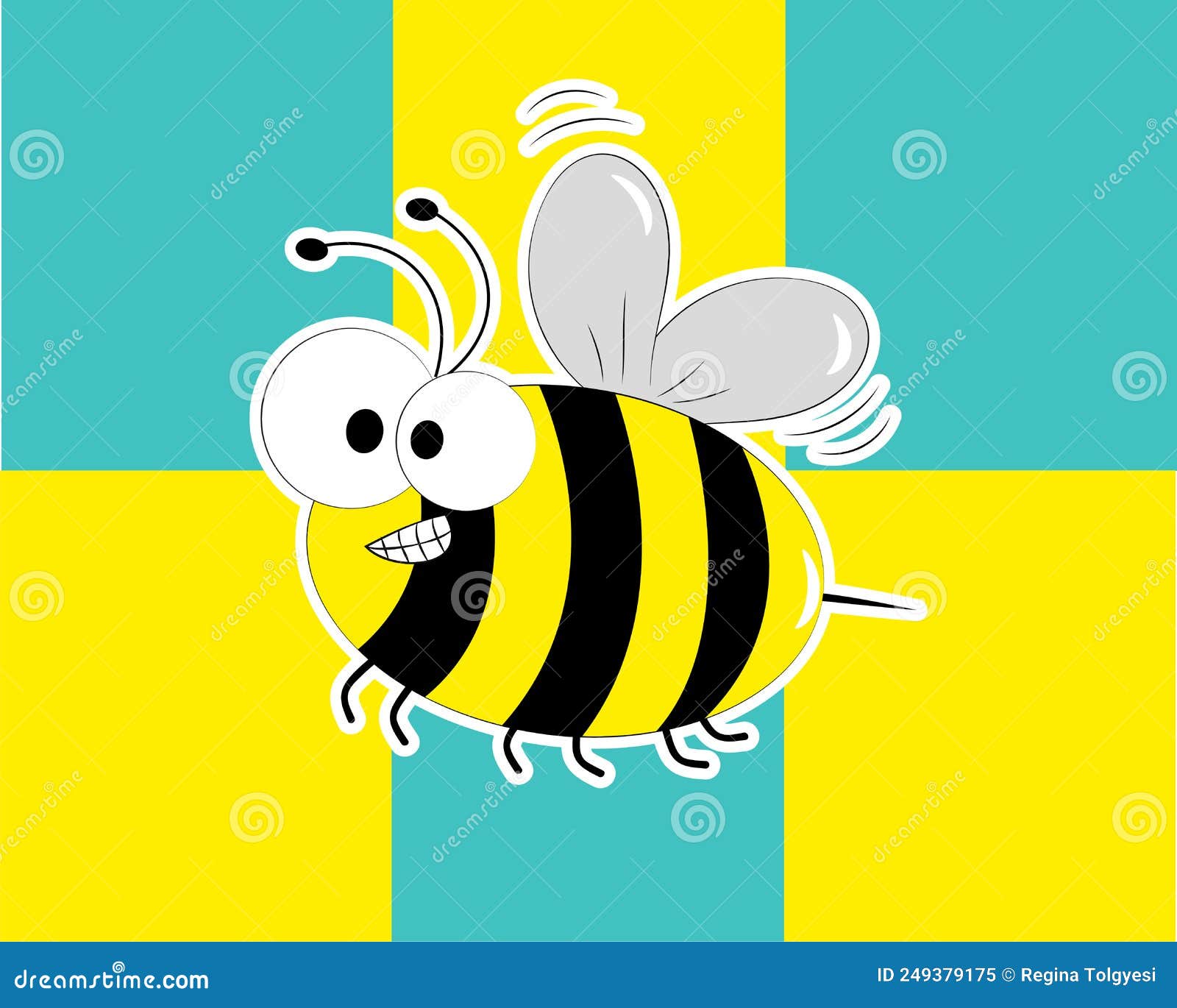 Cute Smiley Bee Isolated on Turquoise and Yellow Background. Stock ...