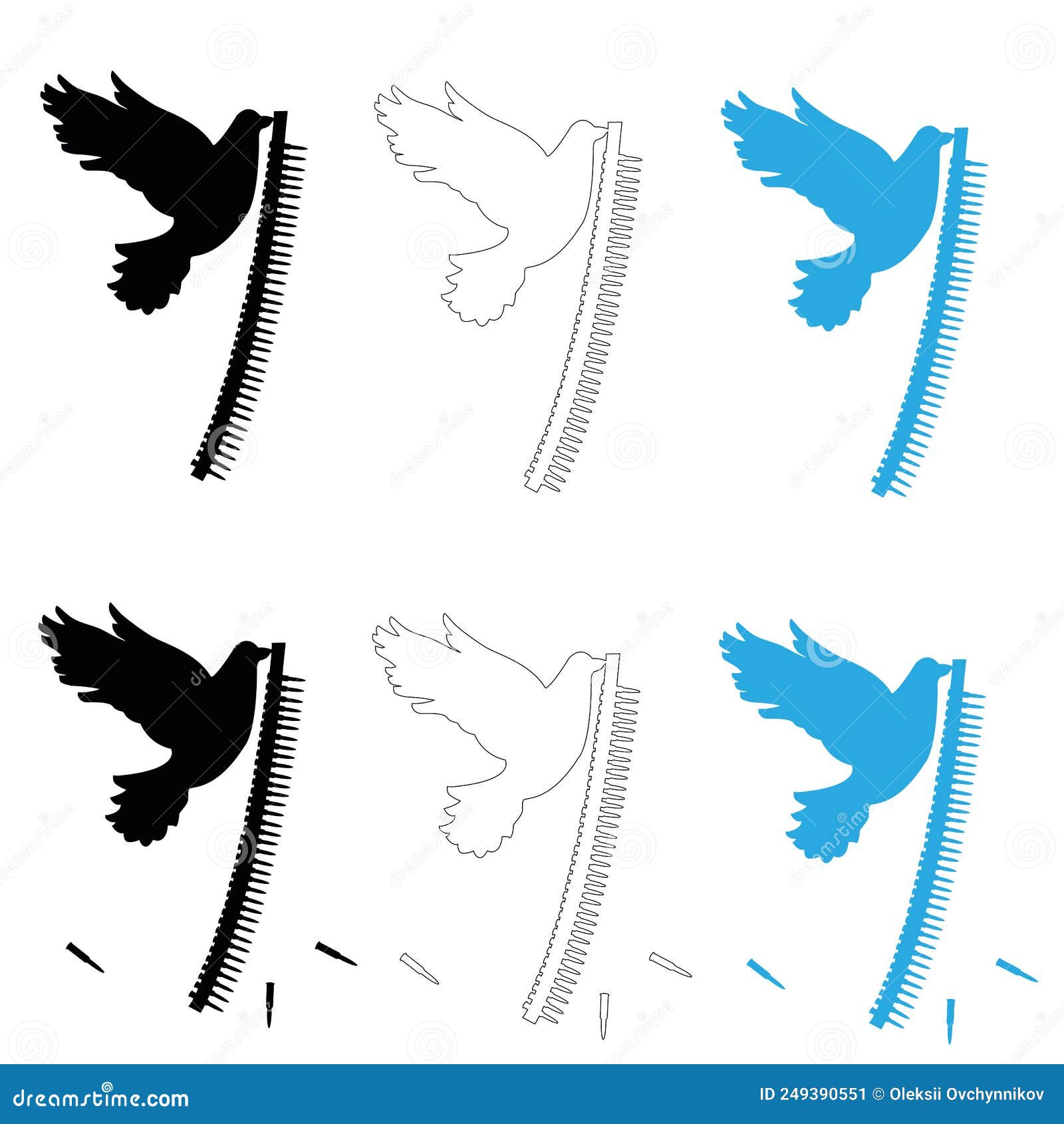 Black and White and Blue Flying Pigeon with Machine Gun Ammunition Belt ...