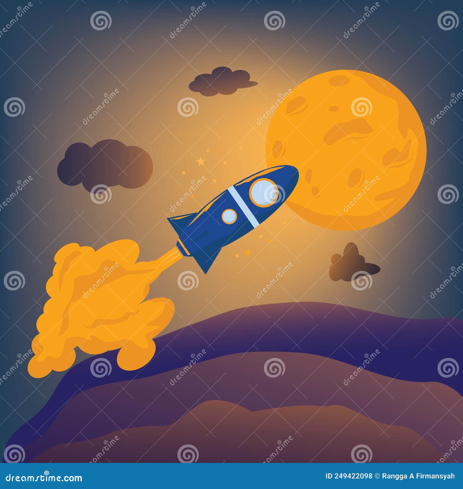 Space Scene with Rocket Illustration Stock Vector - Illustration of ...