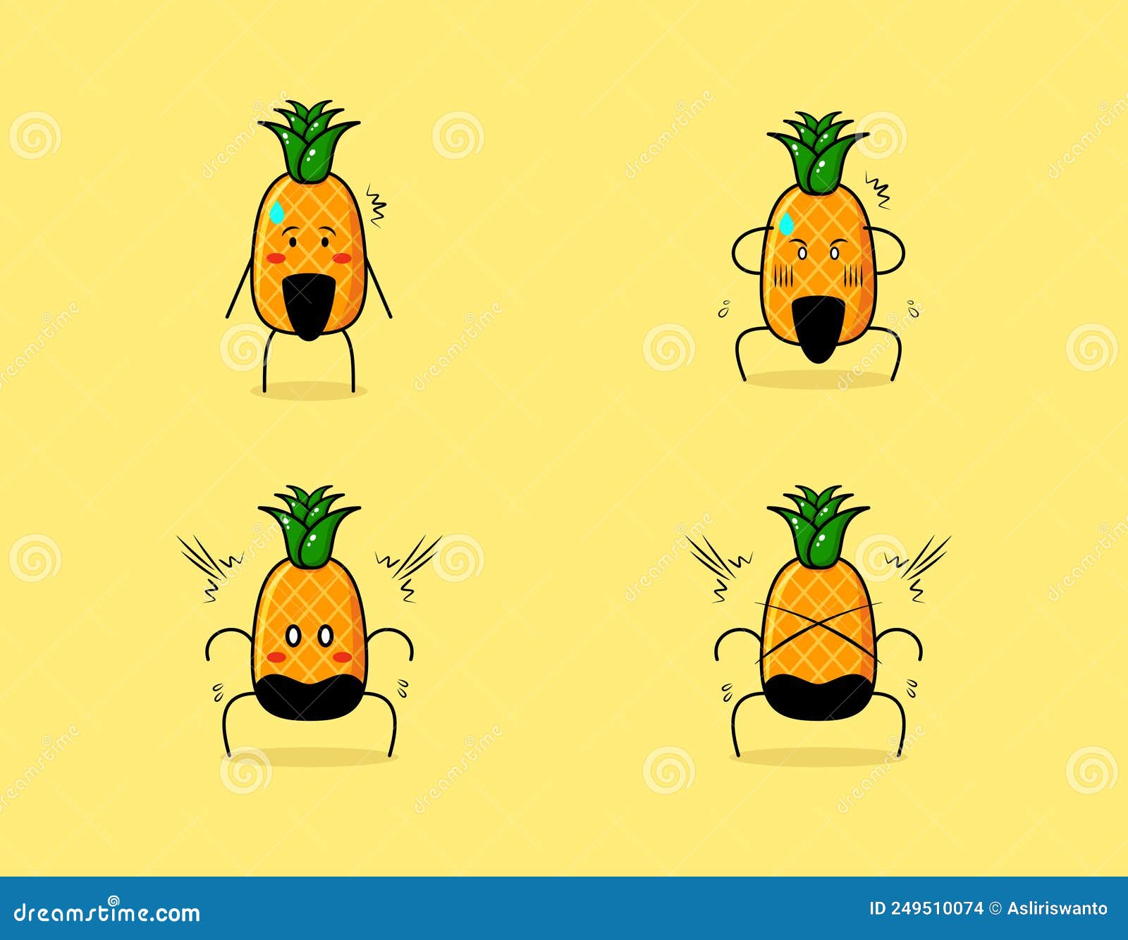 Collection of Cute Pineapple Cartoon Character with Shocked Expressions ...