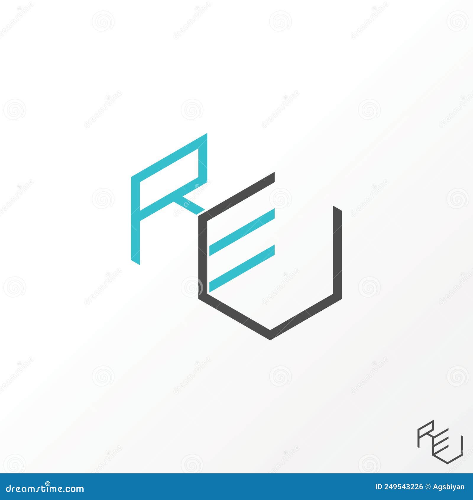 Simple and Unique Letter or Word REU Line Font on 3D Double Hexagon or ...