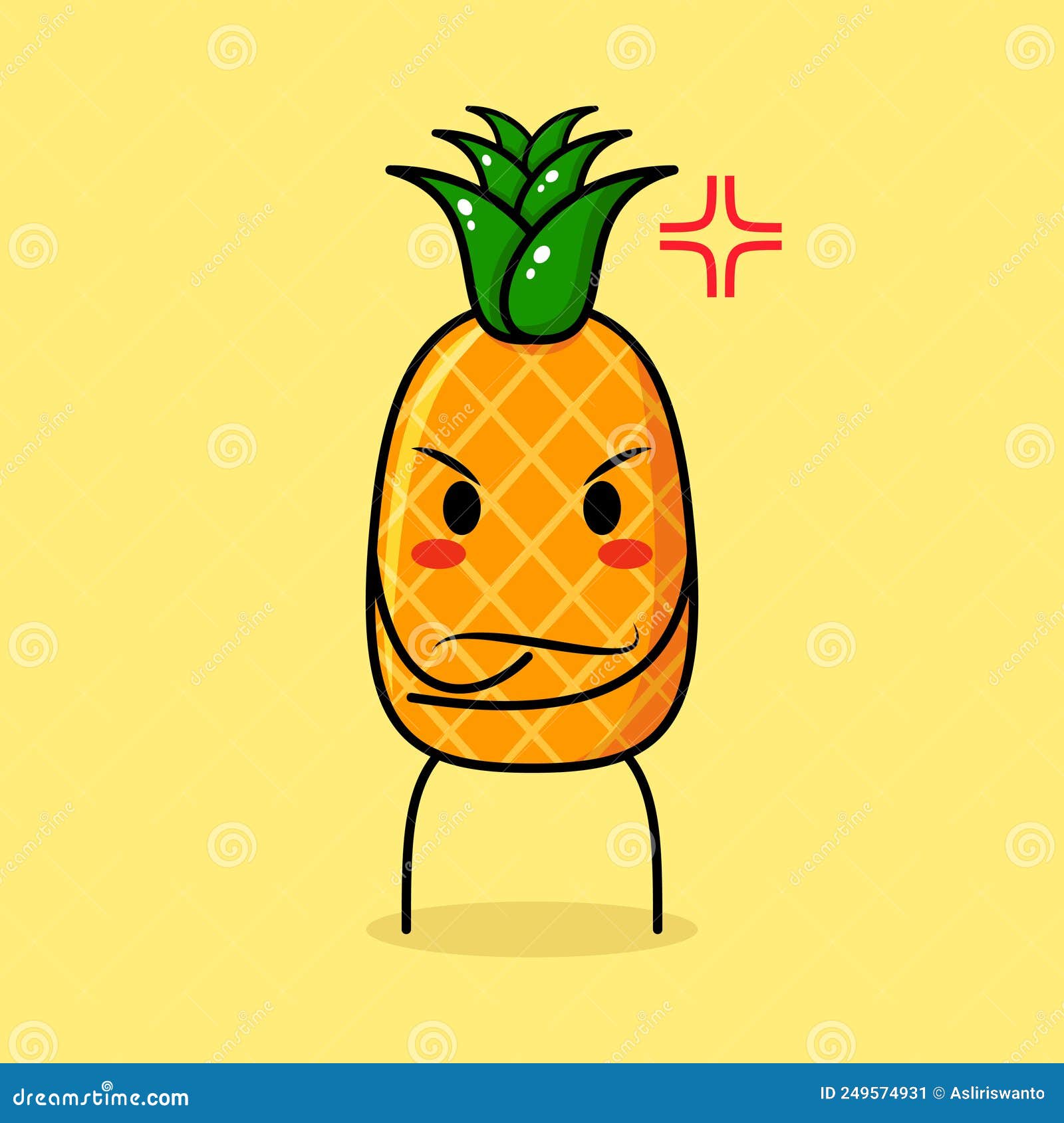 Pineapple,Angry Cute Emoji Sticker On Green Background Vector ...