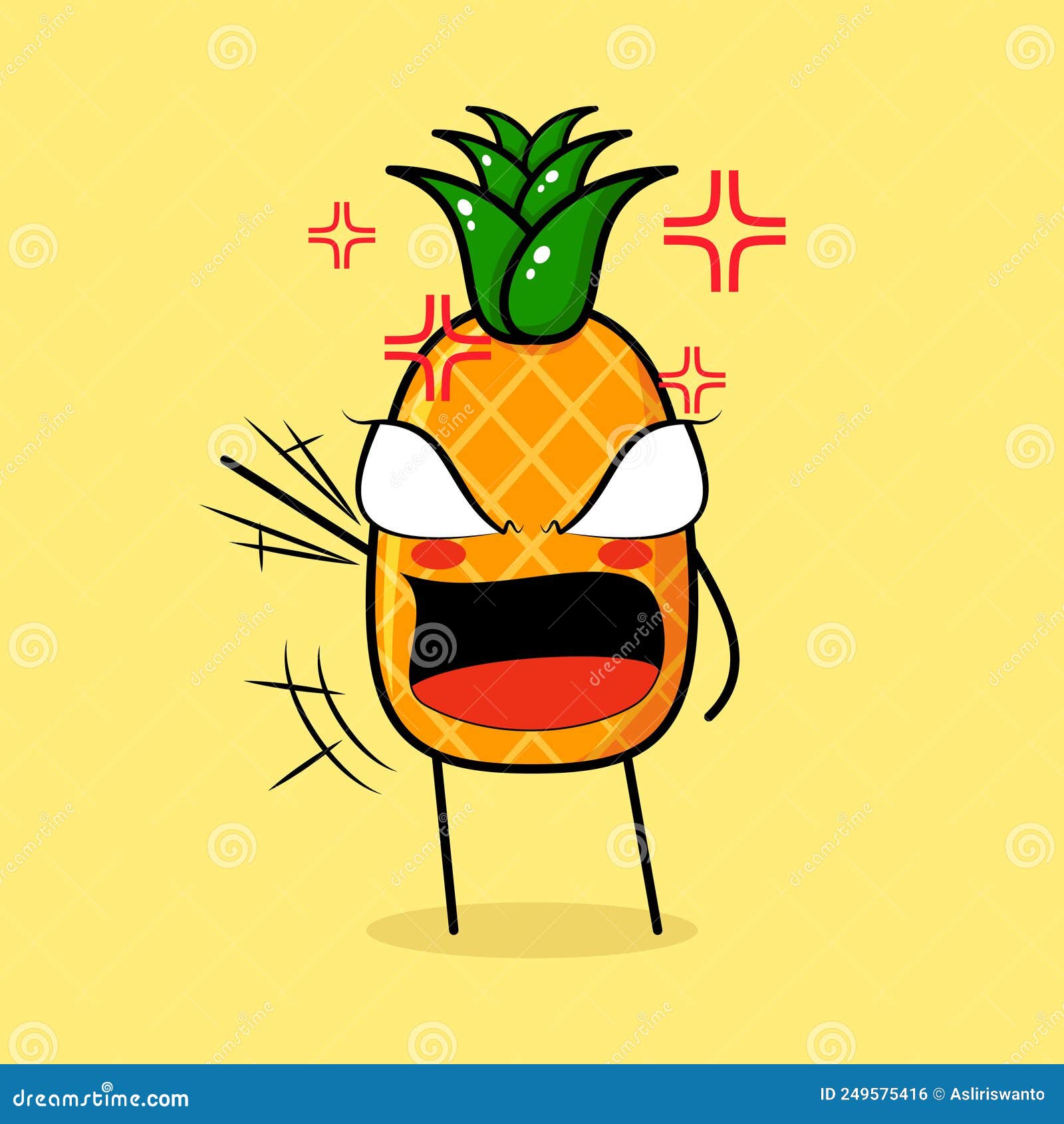 Cute Pineapple Character with Angry Expression. Green and Yellow Stock ...