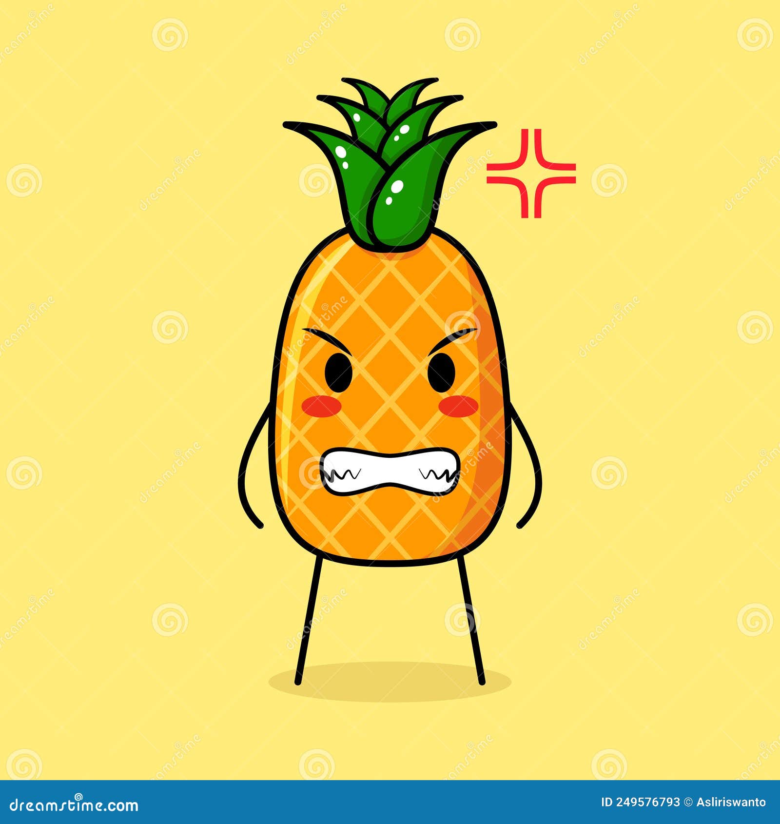 Cute Pineapple Character with Grinning and Angry Expression Stock ...