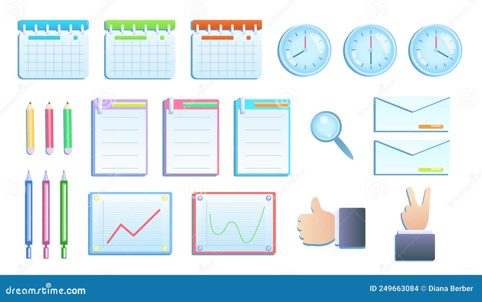 Vector Office Icons, Calendars, Notebooks Stock Vector - Illustration ...