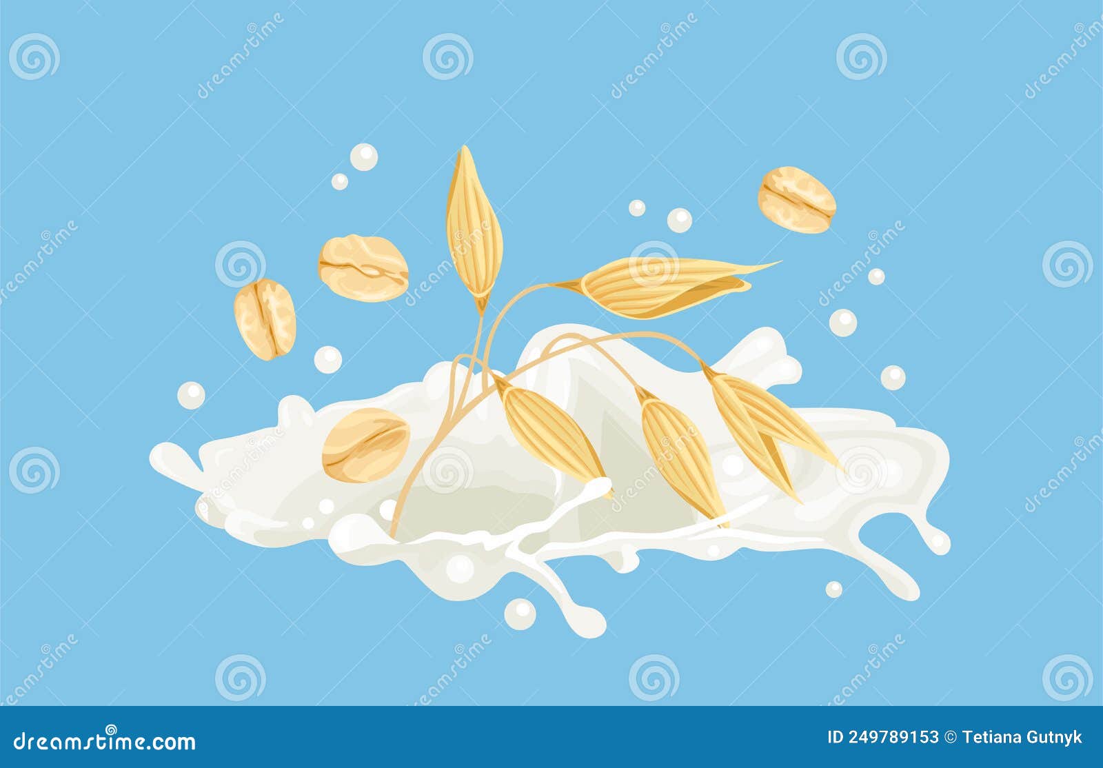Splash of Oat Milk. Flakes and Oat Ear Stock Vector - Illustration of ...