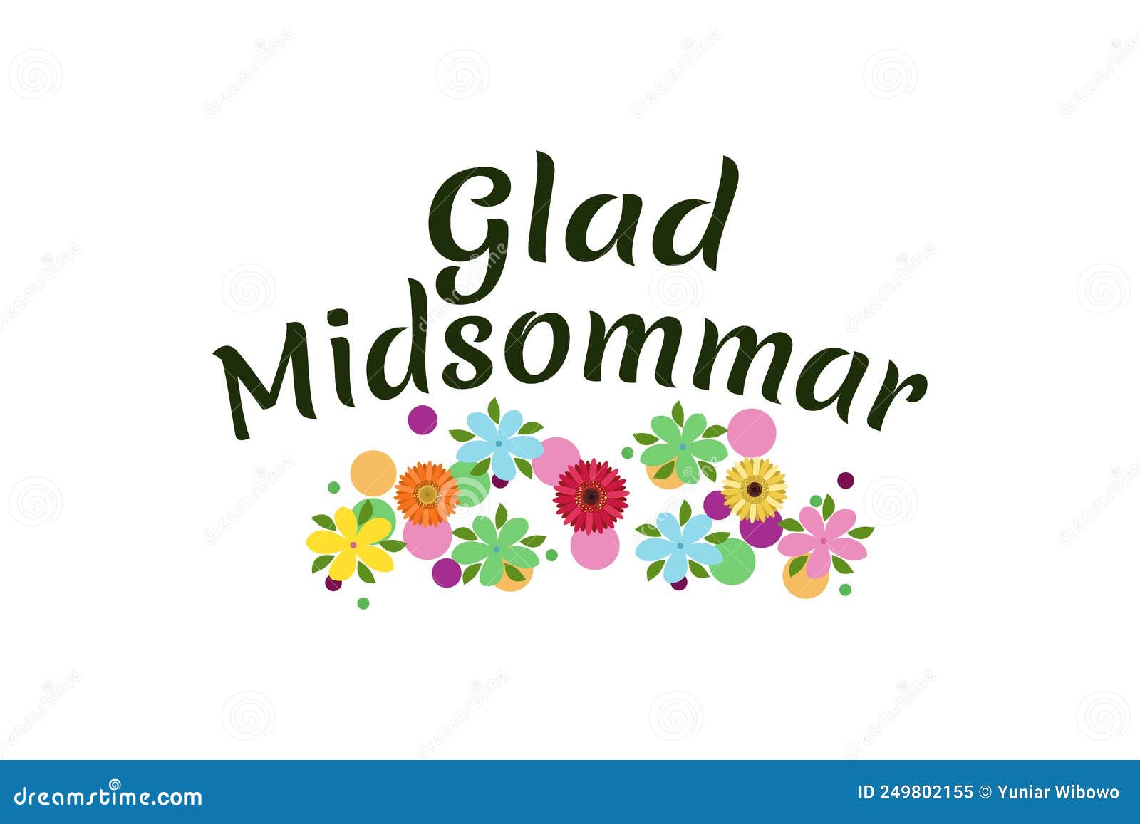Happy Midsummer Greeting Poster. Floral Wreath And Lettering Glad ...