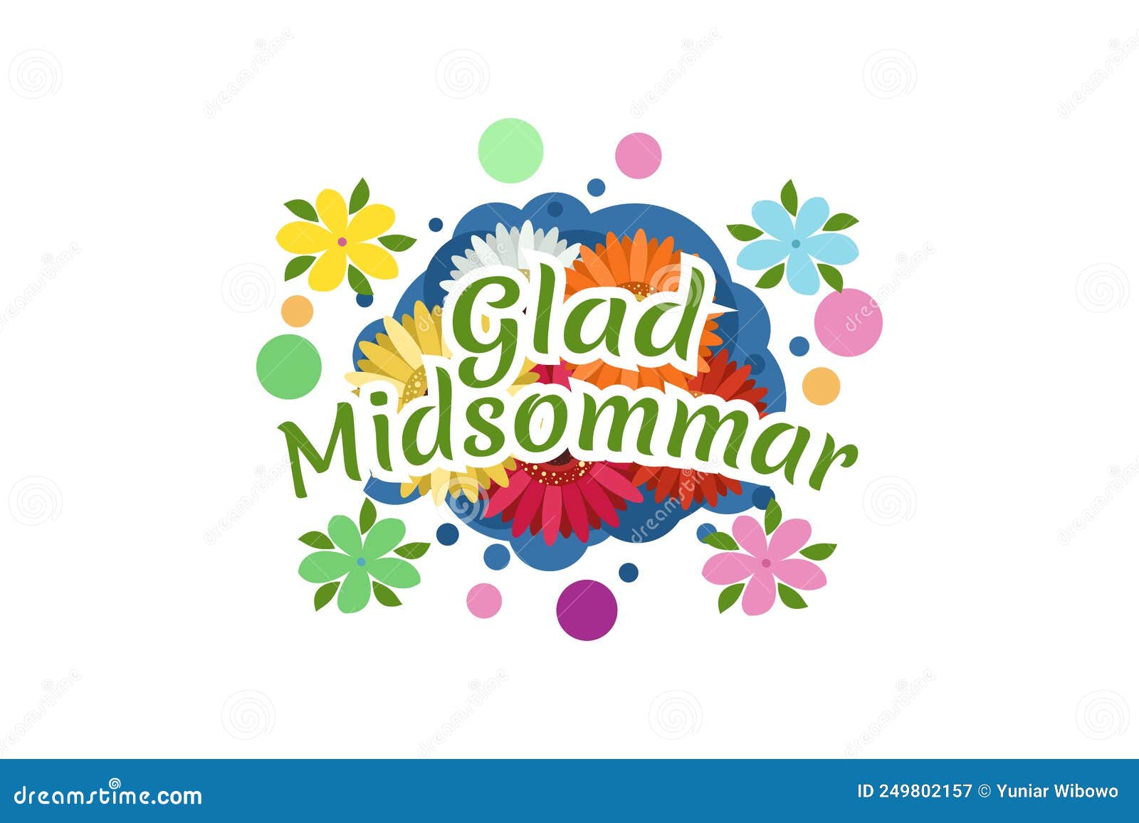 Happy Midsummer Greeting Poster. Floral Wreath And Lettering Glad ...
