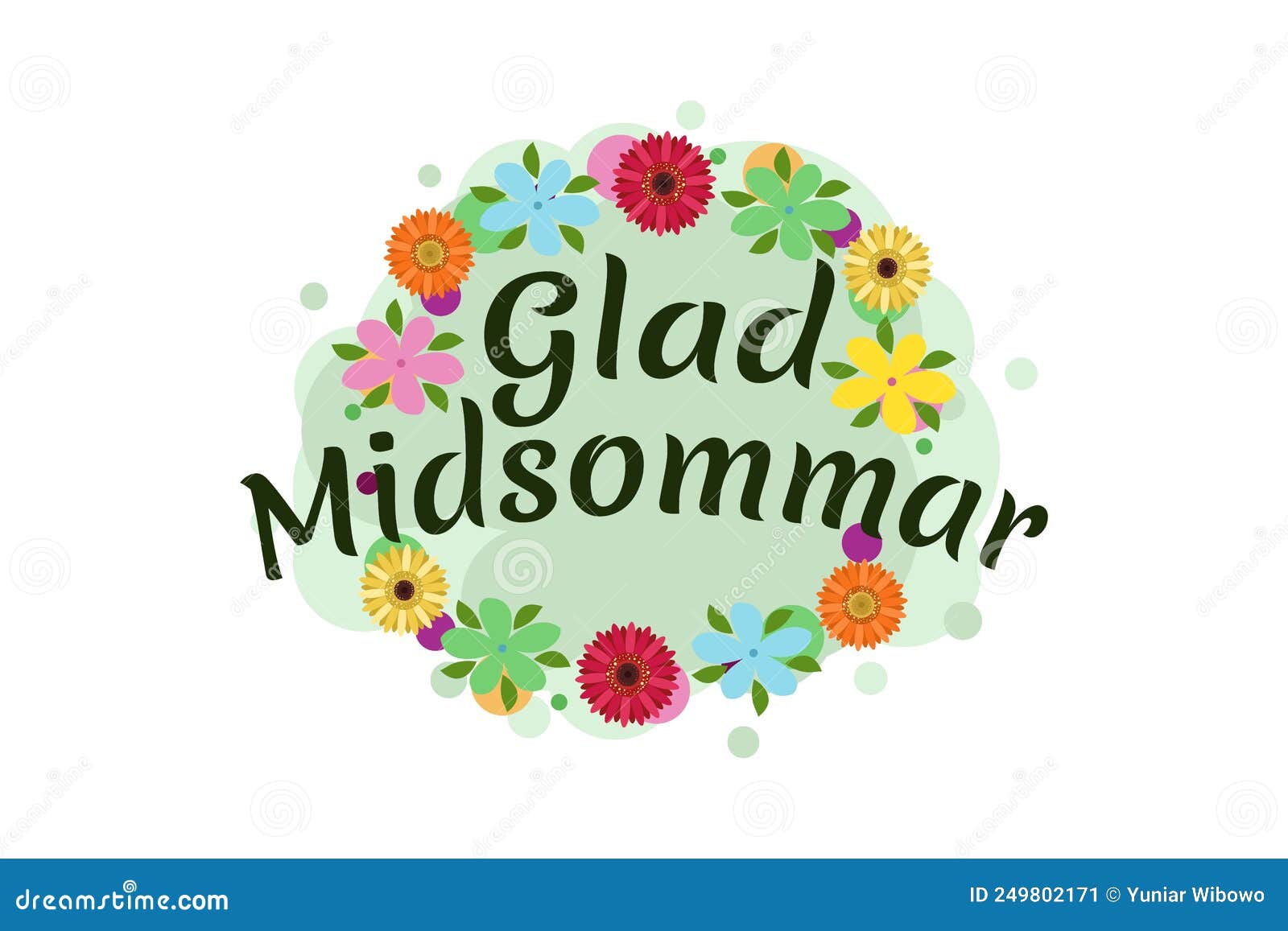 Happy Midsummer Greeting Poster. Floral Wreath And Lettering Glad ...
