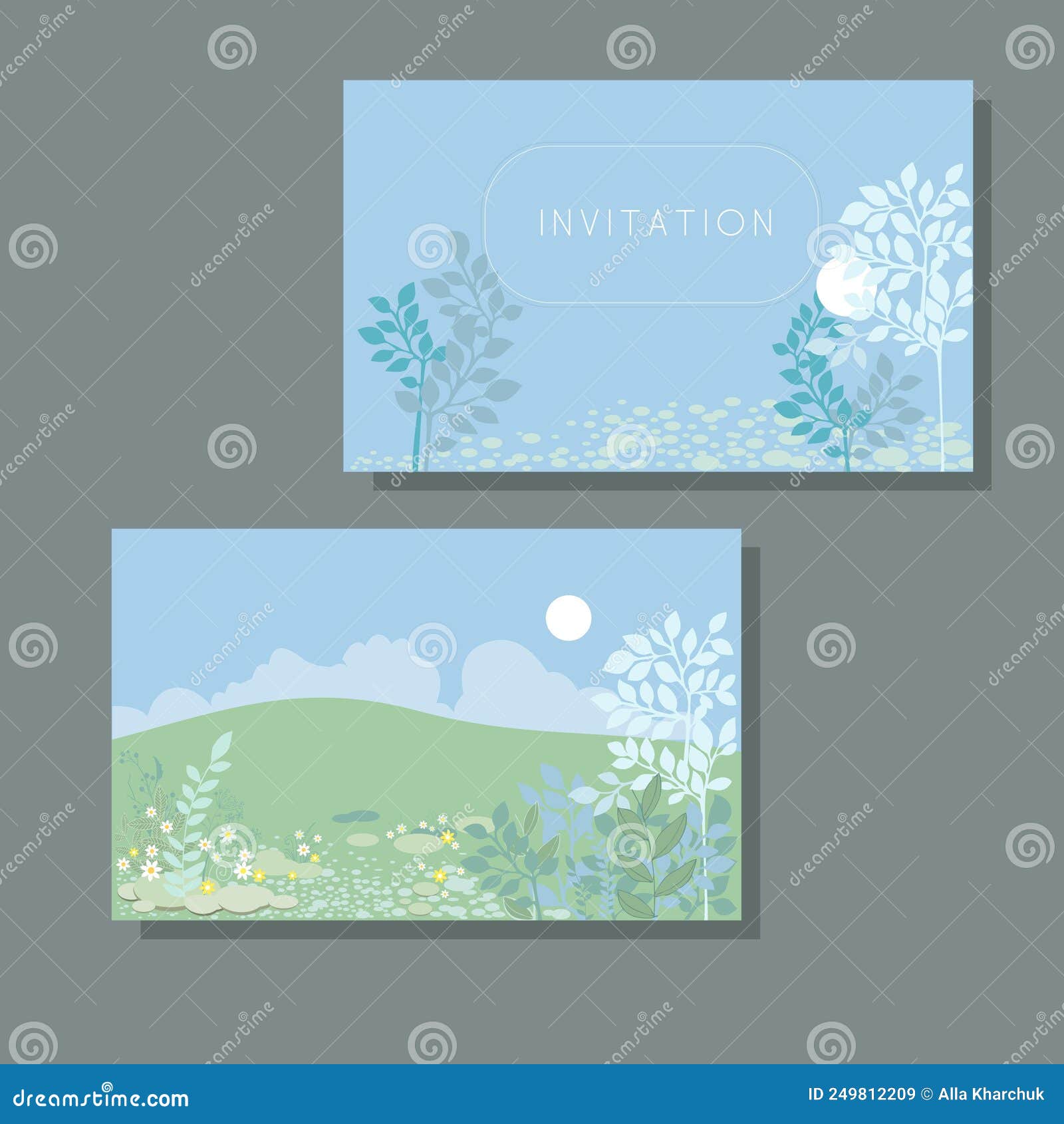 Set Vector Invitation Cards with Trees Stock Illustration ...
