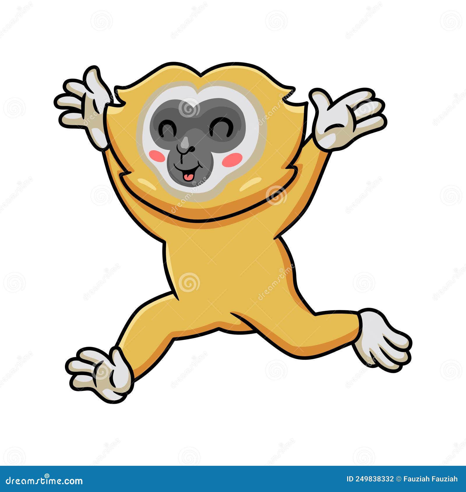 Cute Little Gibbon Cartoon Running Stock Vector - Illustration of happy ...