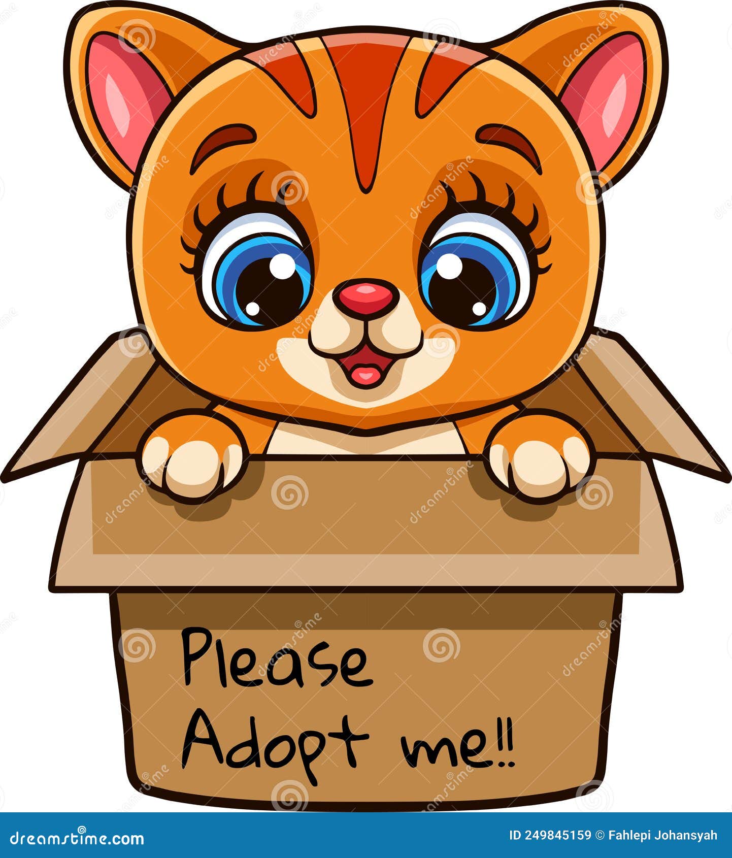 Cute Cat Cartoon in Present Gift Box with Text Adopt Me Please Stock ...