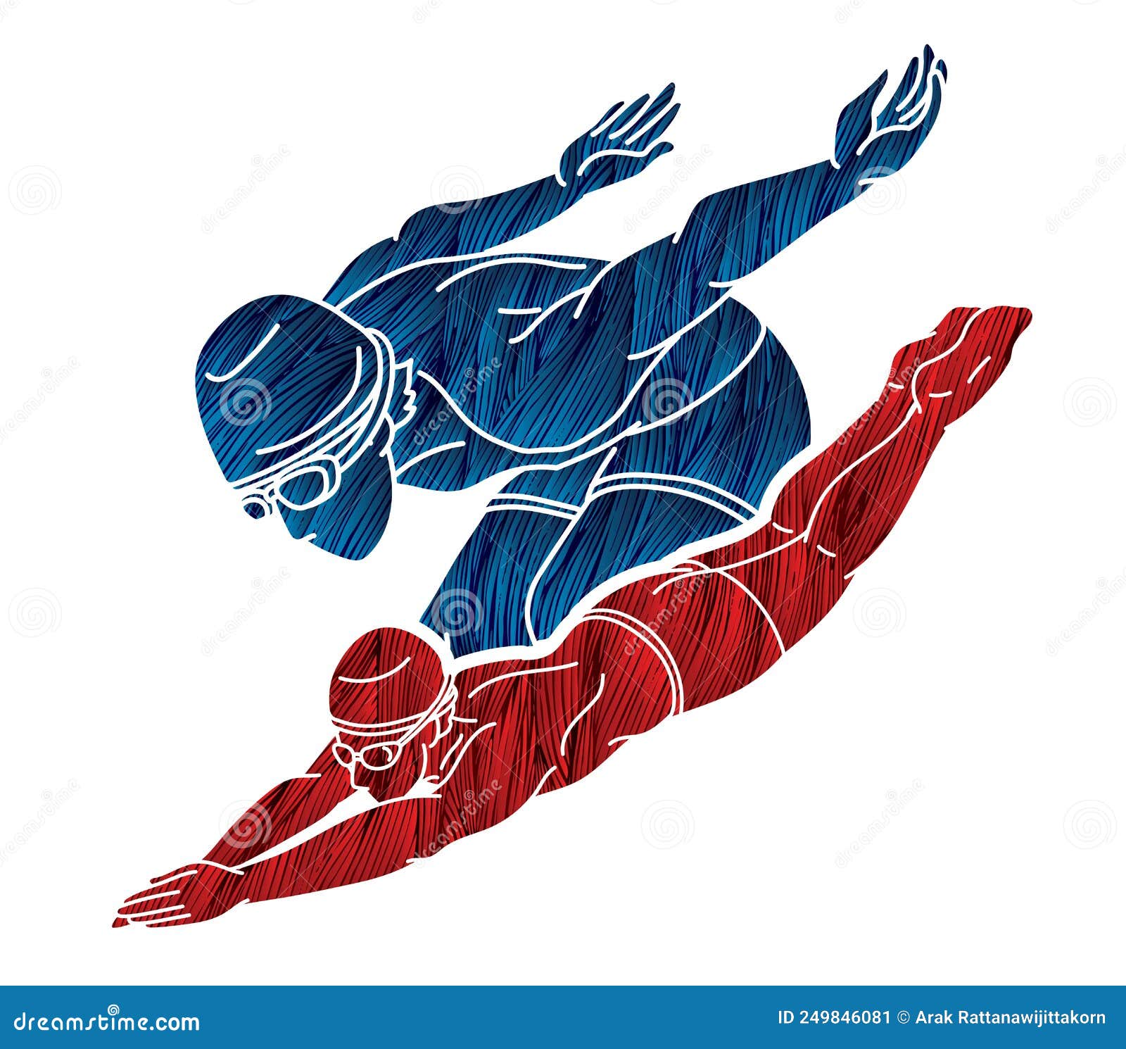 Group of People Swimming Together Swimmer Action Cartoon Sport Graphic ...