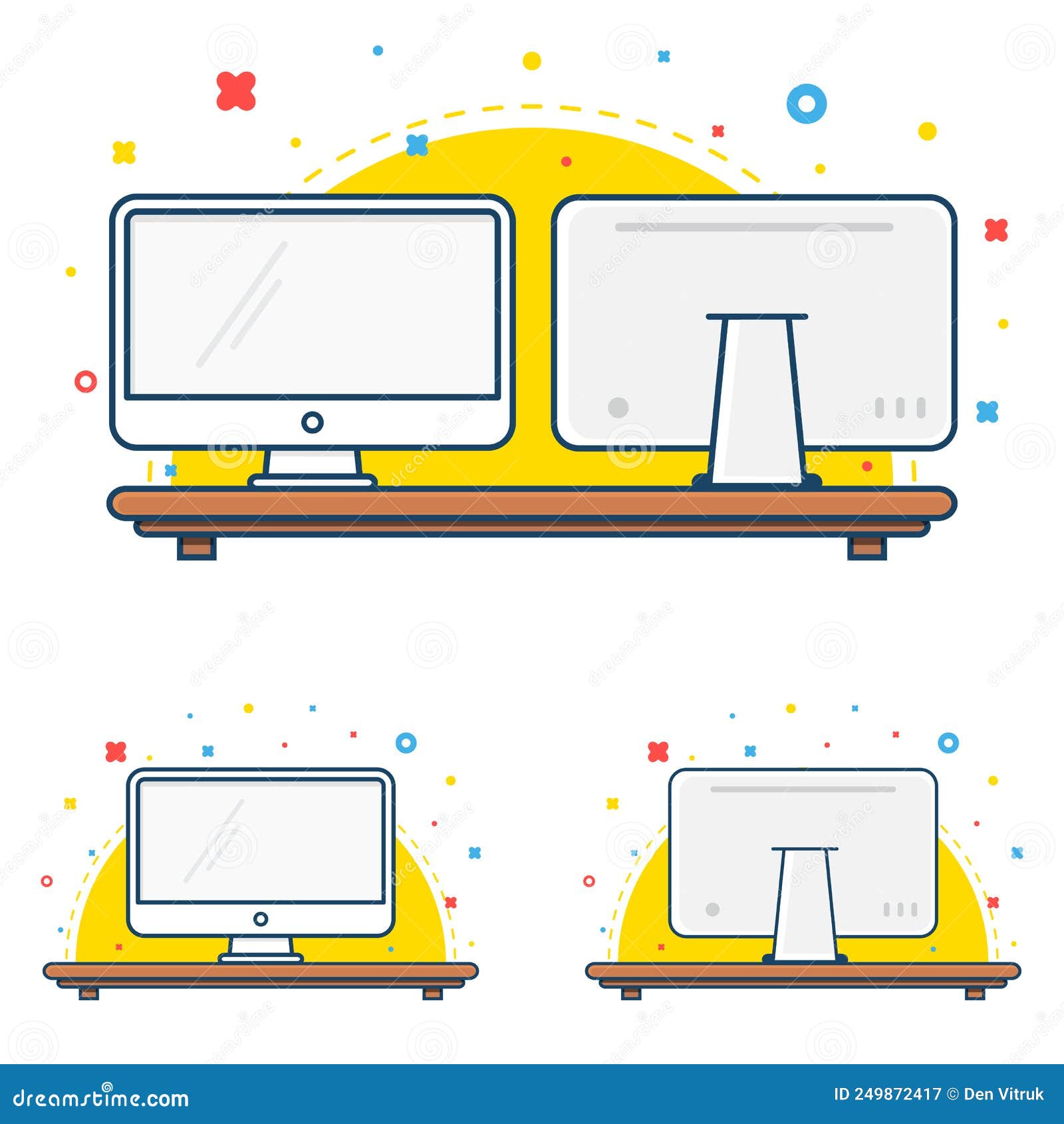 Computer Screen, Front and Back View Element Stock Illustration ...