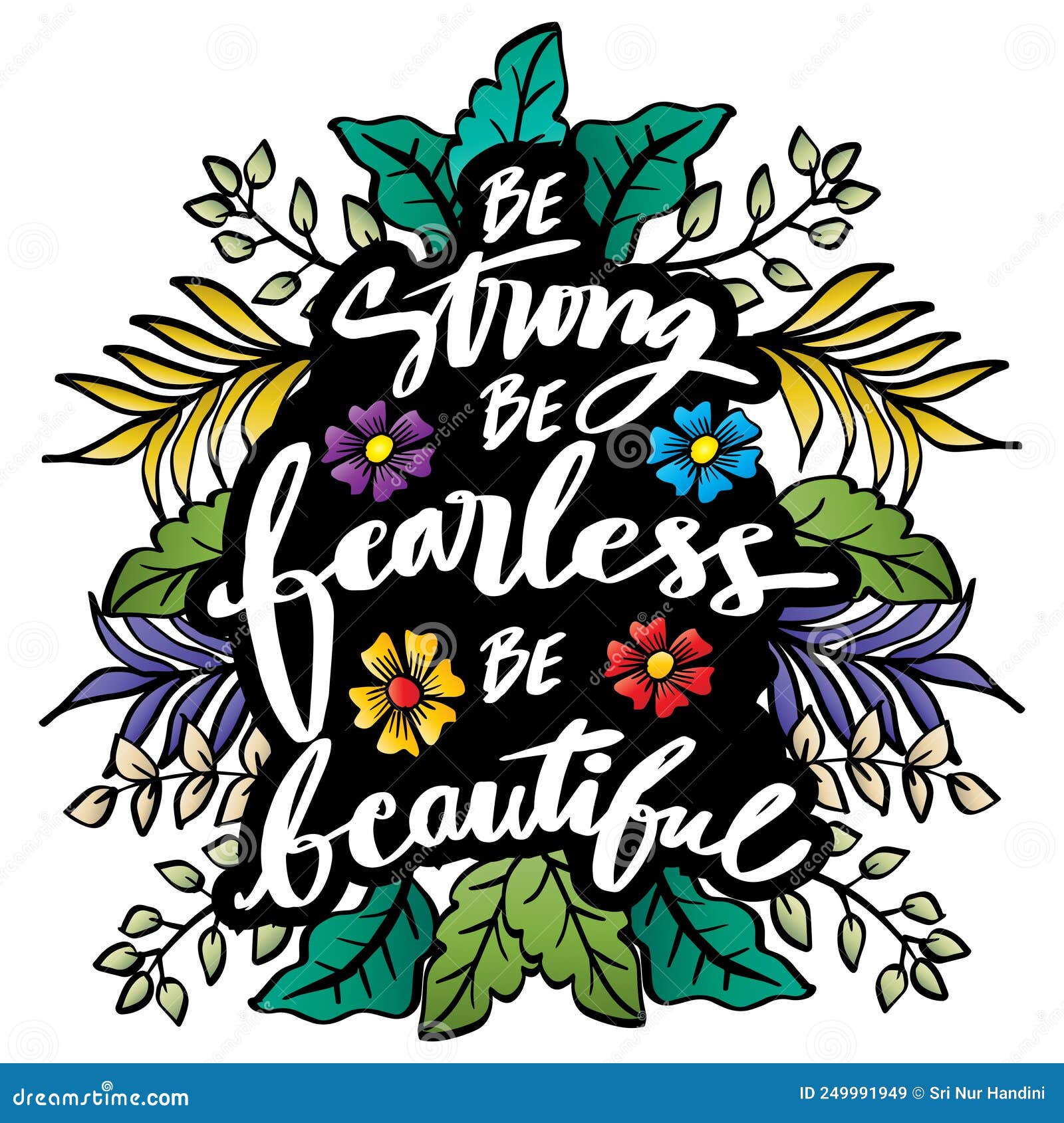 Strong Fearless Beautiful- Positive Calligraphy Text, With Hearts ...