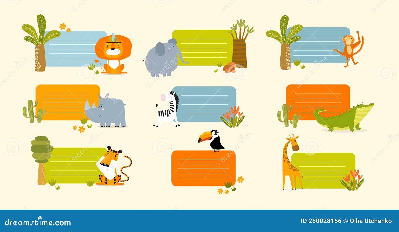 Print. Vector Set of Frames with Cartoon Animals. Stock Vector ...