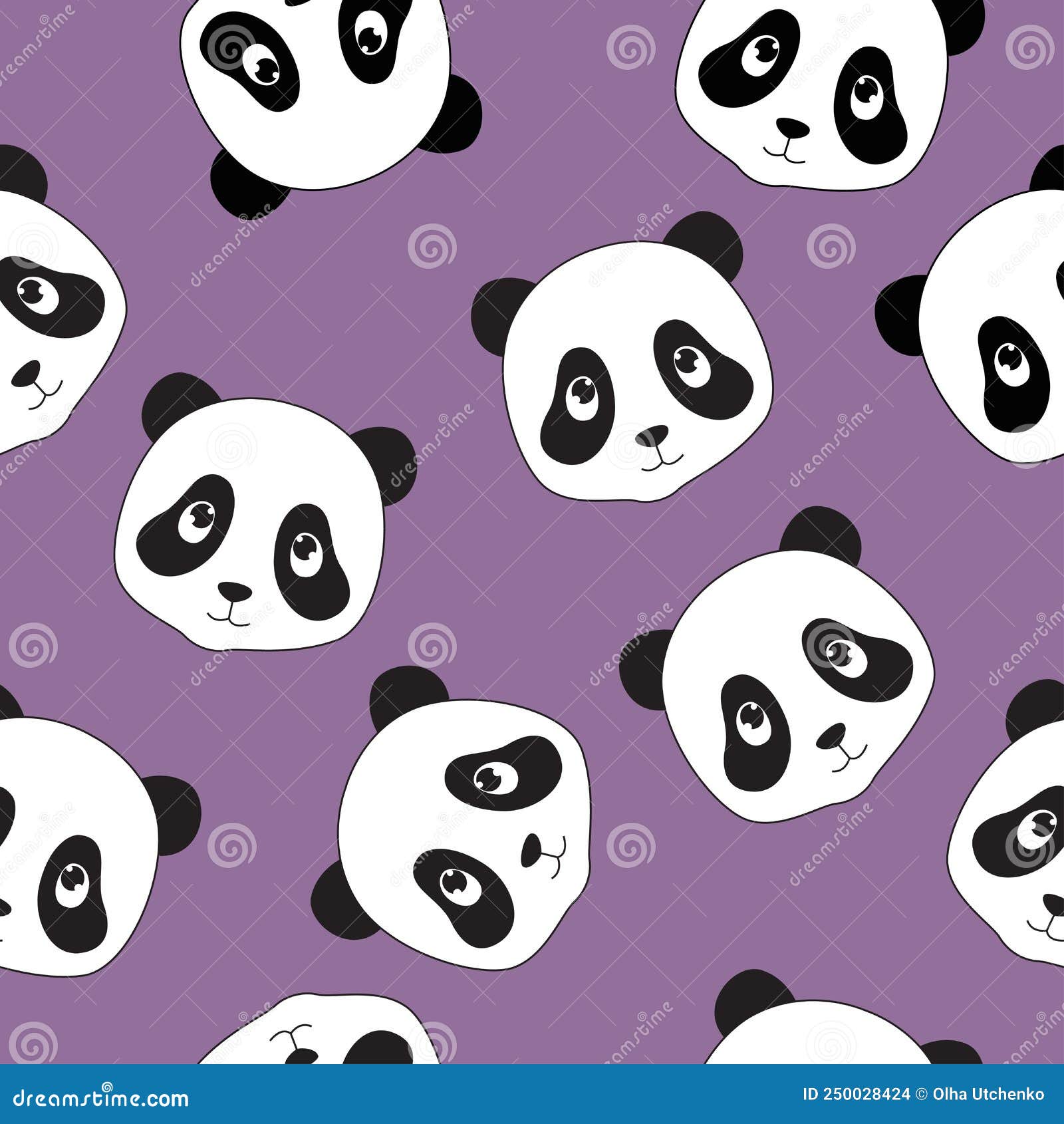 Print. Vector Purple Background with Cute Pandas. Stock Vector ...
