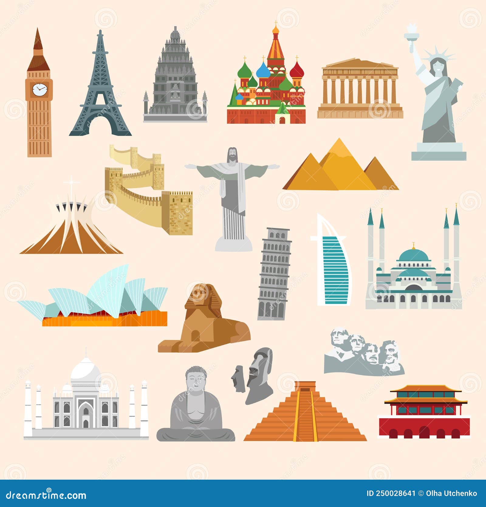 Print. a Big Set of Architectural Landmarks of the World. Editorial ...