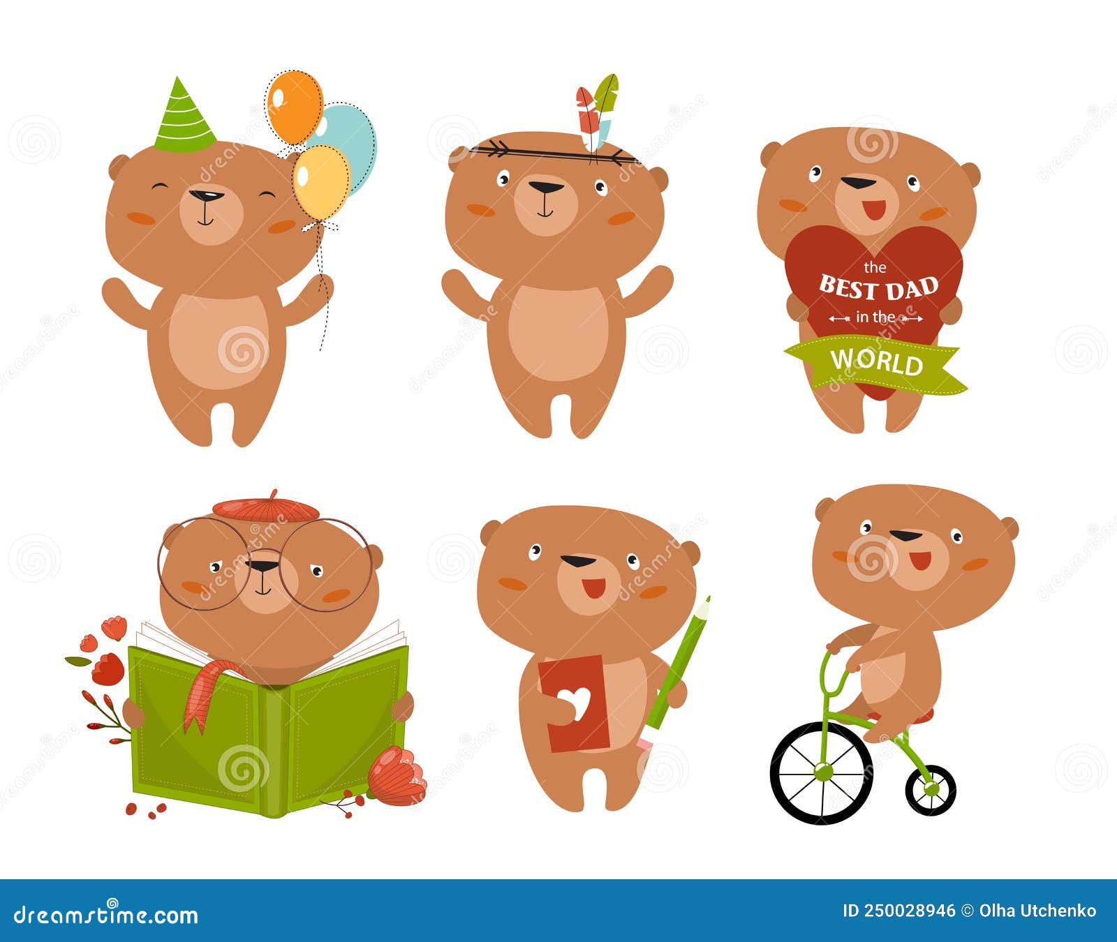Print. Set of cute bears. stock vector. Illustration of bear - 250028946